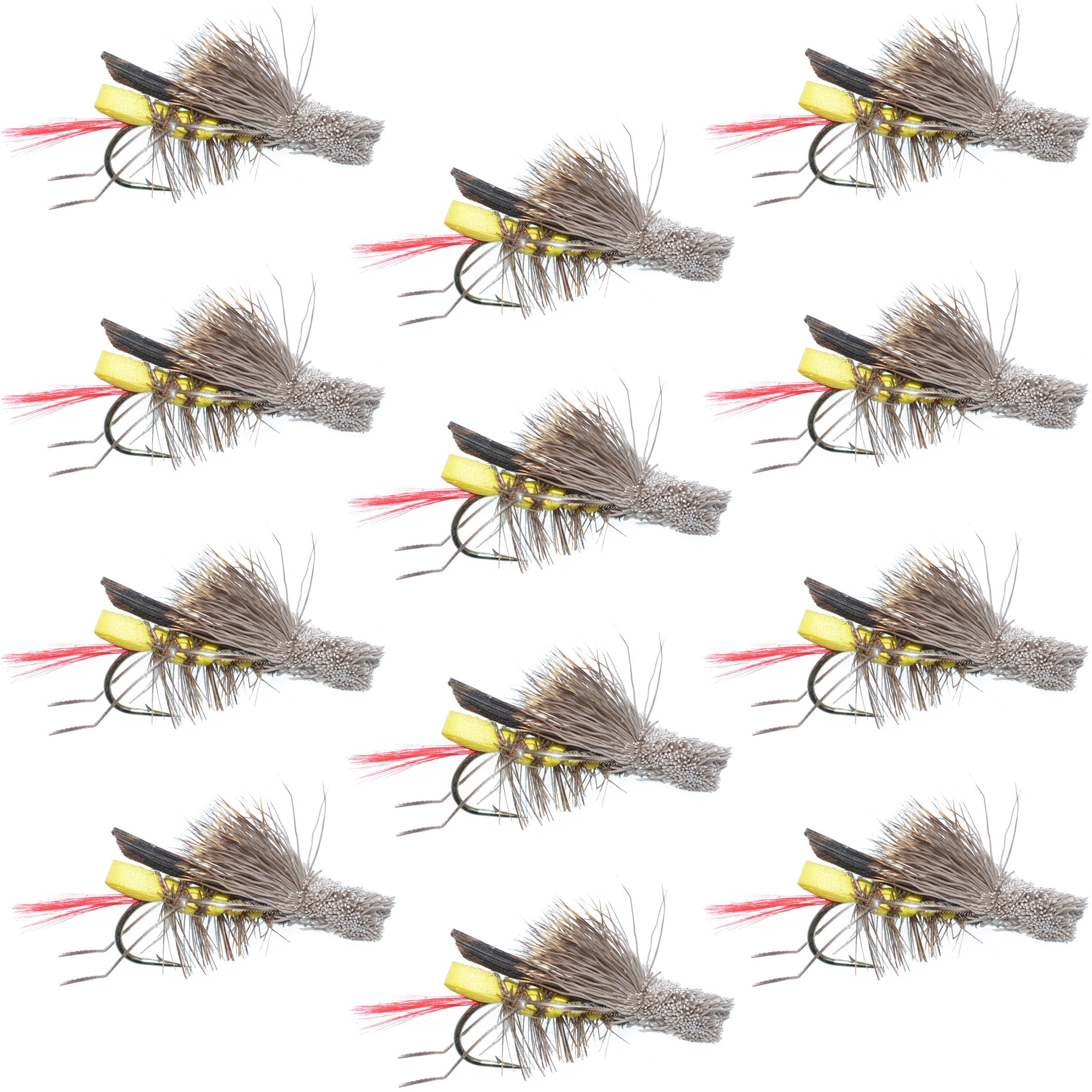 Dave's Hopper Yellow Foam Body Grasshopper Fly - 1 Dozen Flies Hook Si ...