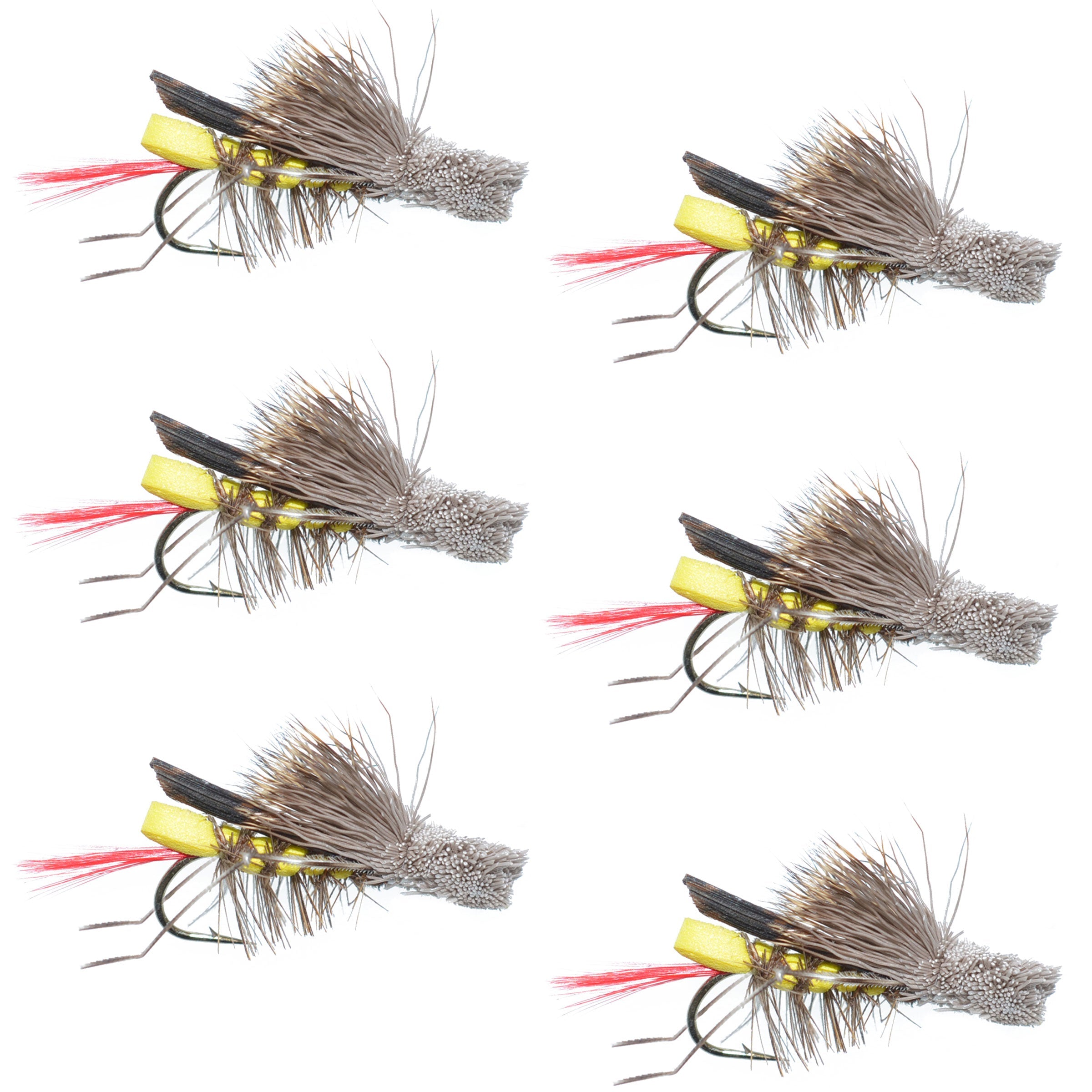 Dave's Hopper Yellow Foam Body Grasshopper Fly - 6 Flies Hook Size 12 ...