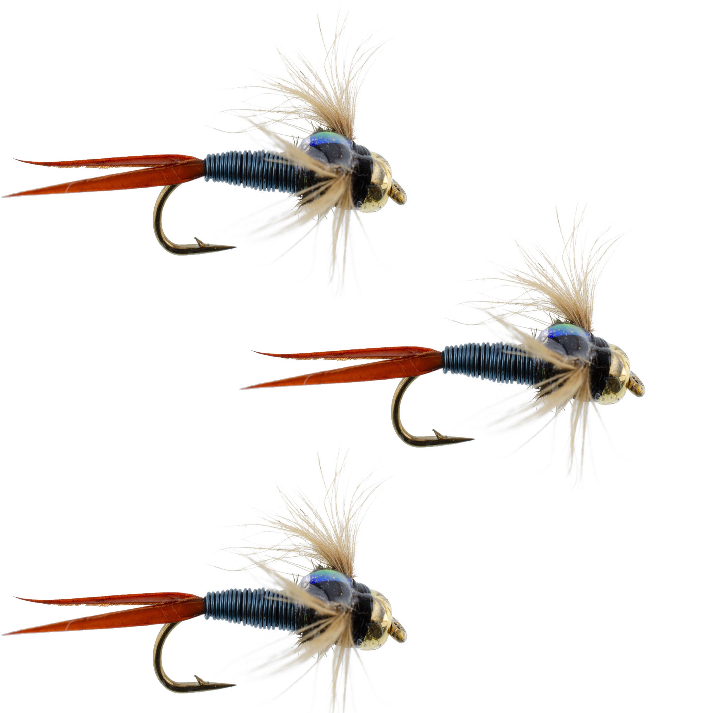 3 Pack Bead Head Metallic Blue Copper John Nymph - Fly Fishing Flies ...