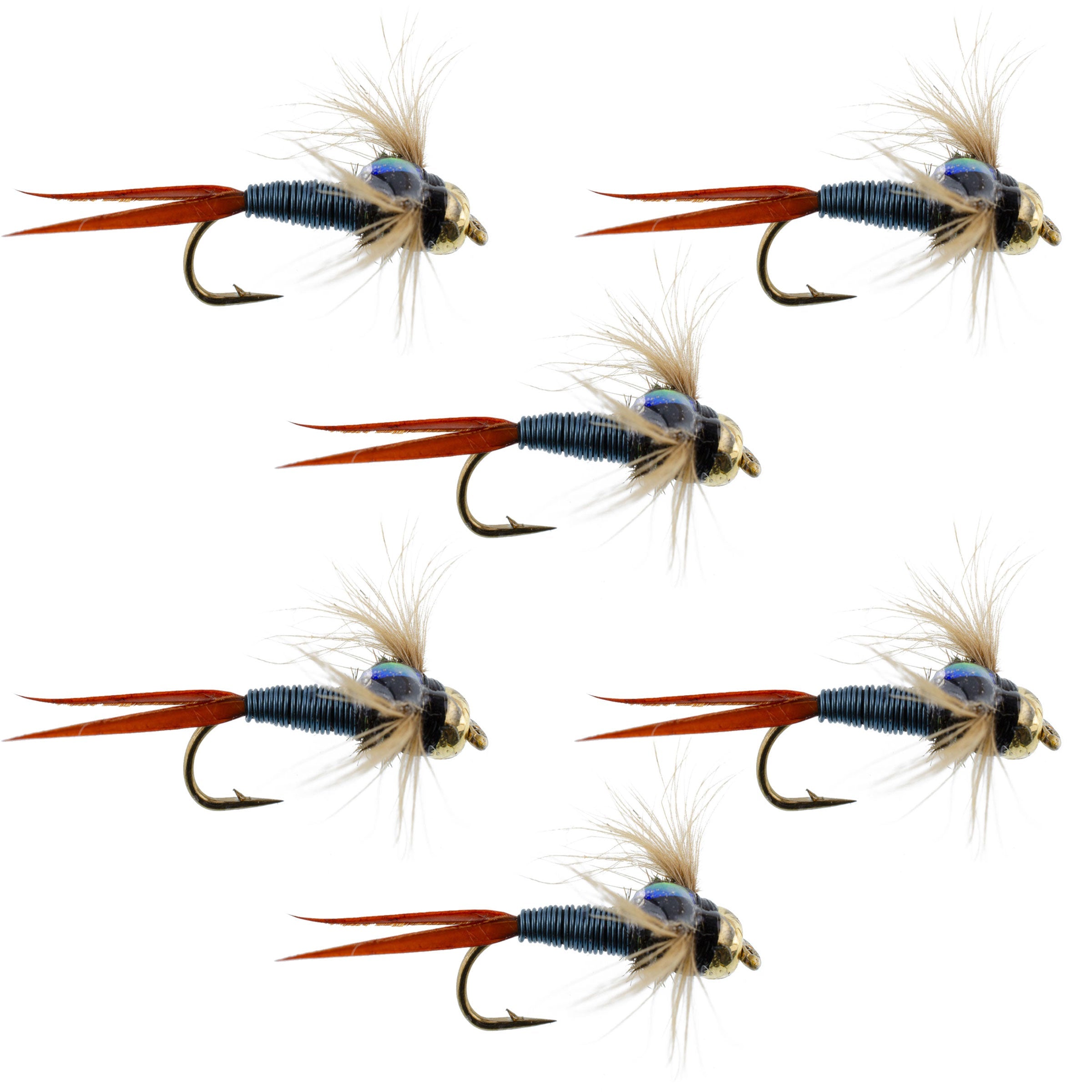 Bead Head Metallic Blue Copper John Nymph - 6 Fly Fishing Flies - Hook ...