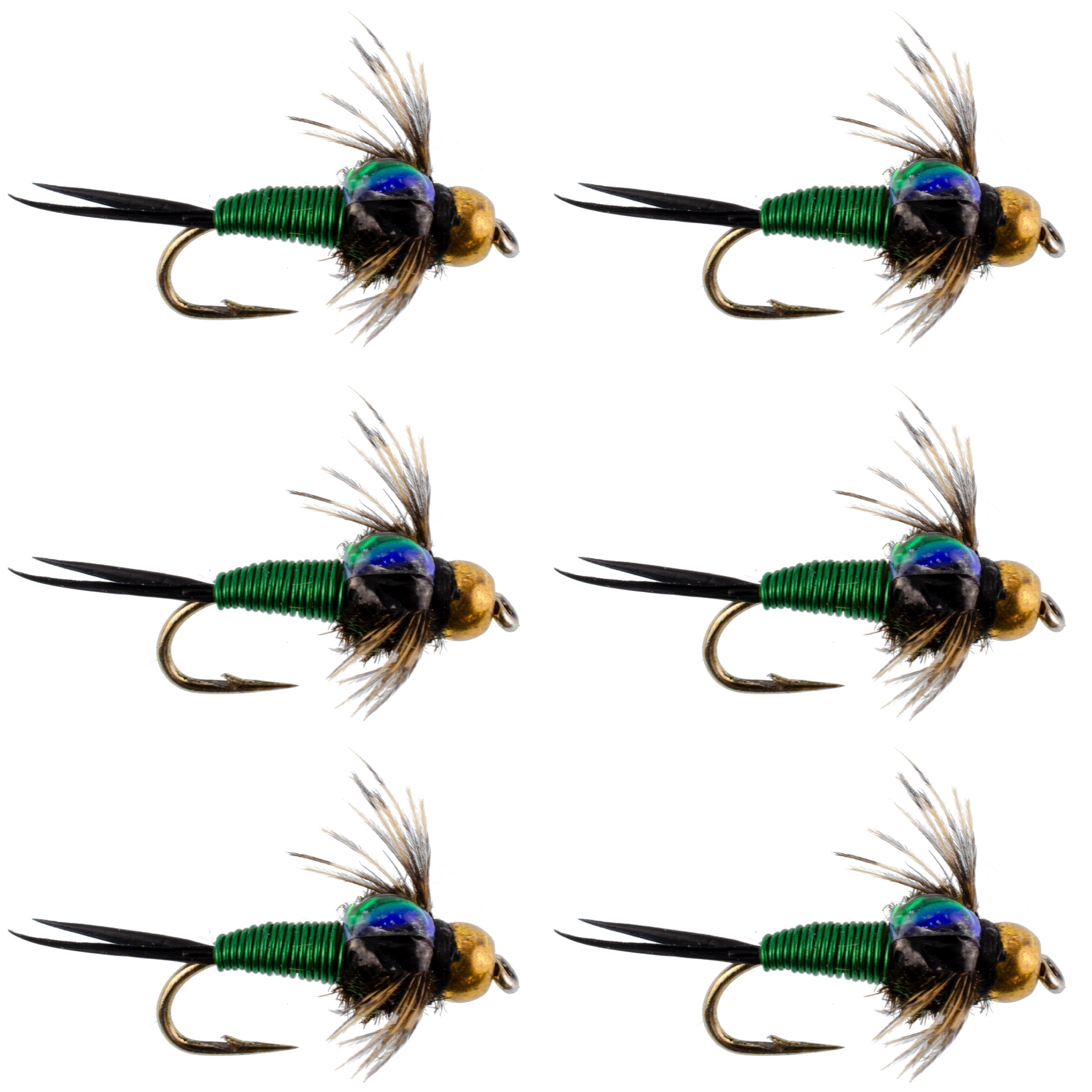 Bead Head Green Copper John Nymph Fly Fishing Flies - Set of 6 Flies H ...