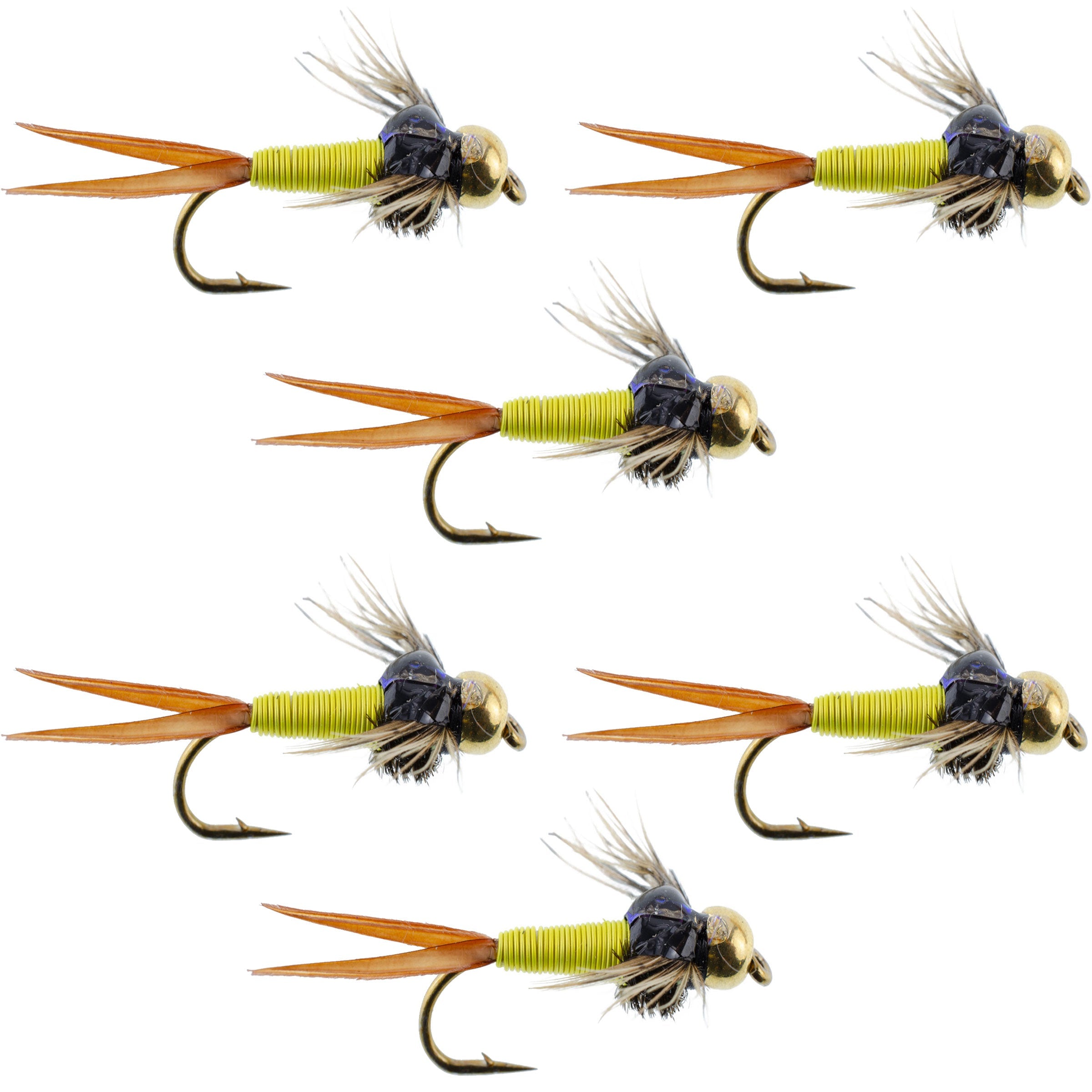 Bead Head Hot Yellow Copper John Nymph - 6 Fly Fishing Flies - Hook Si ...