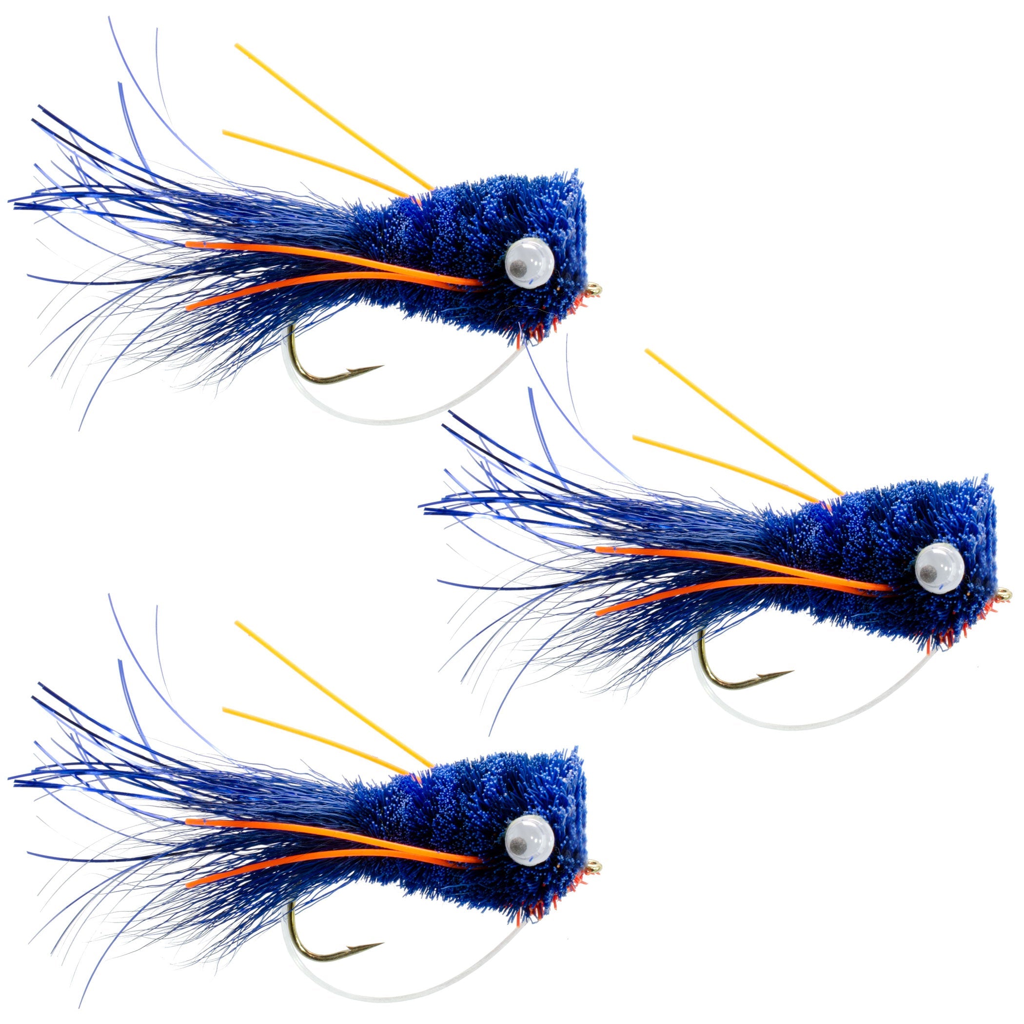 3 Pack Flashtail Bass Popper Size 6 - Blue Orange Bass Fly Fishing Bug ...