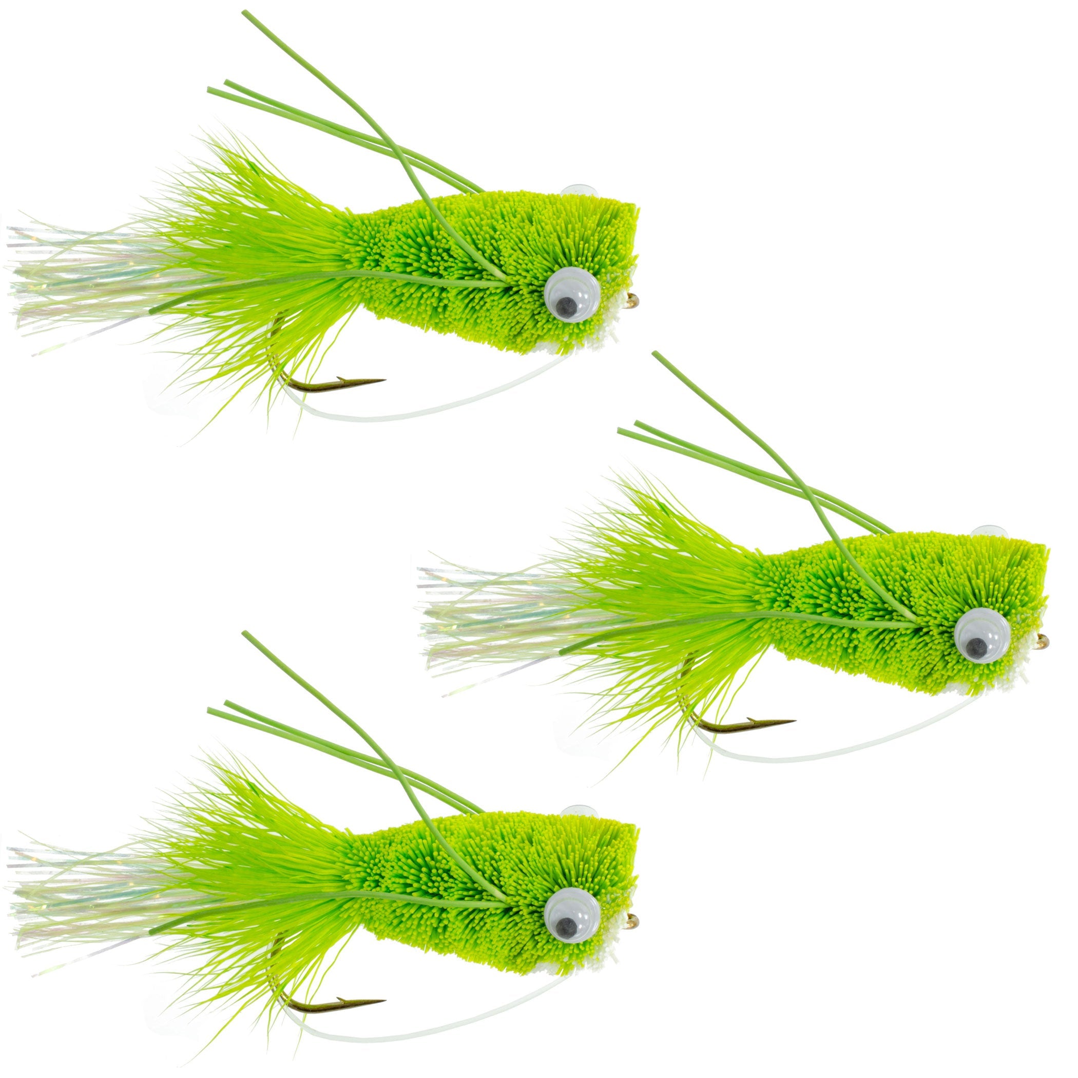 3 Pack Flashtail Bass Popper Size 6 - Chartreuse Bass Fly Fishing Bug ...