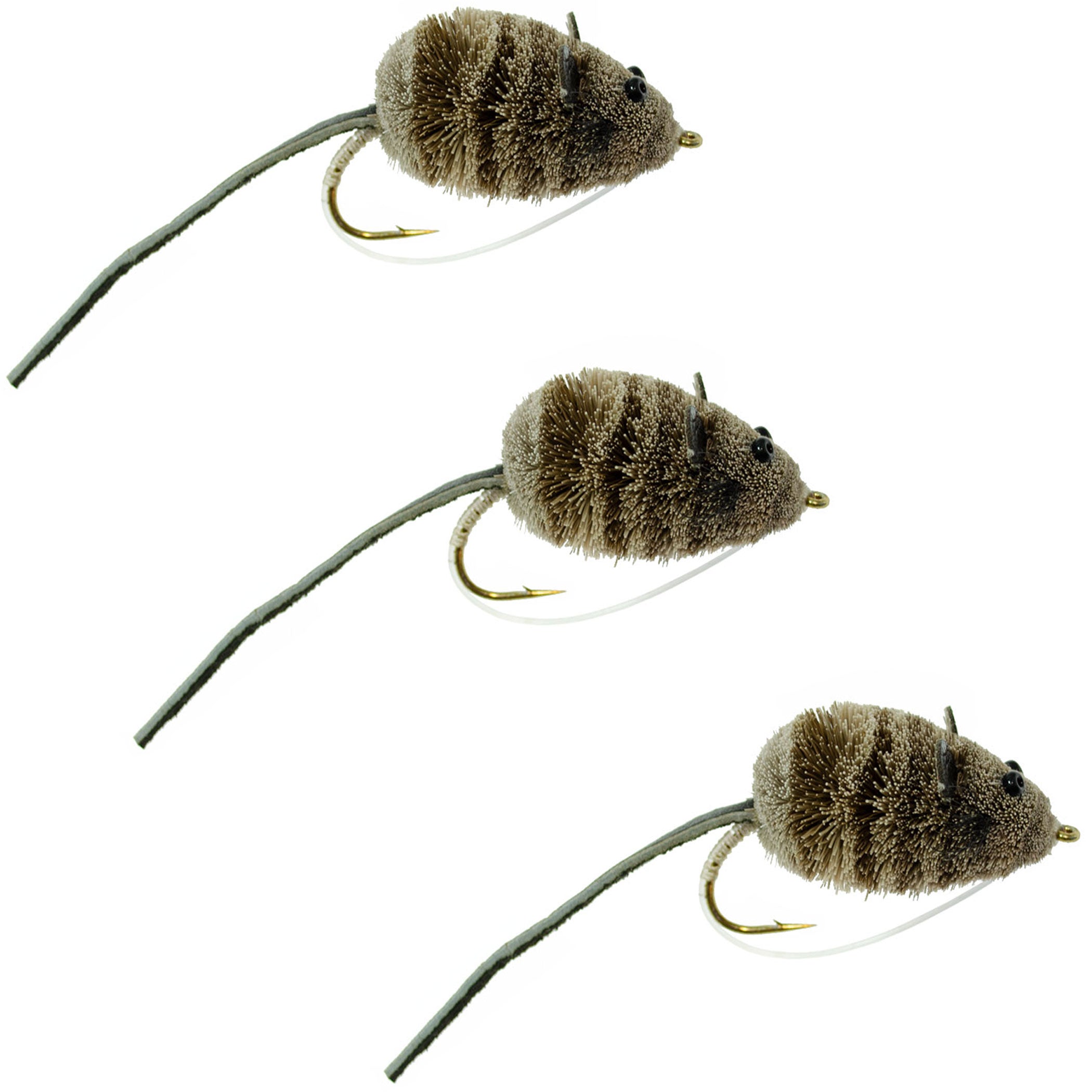 3 Pack Mighty Mouse Deer Hair Bug Size 4 - Bass Fly Fishing Bug Wide G ...