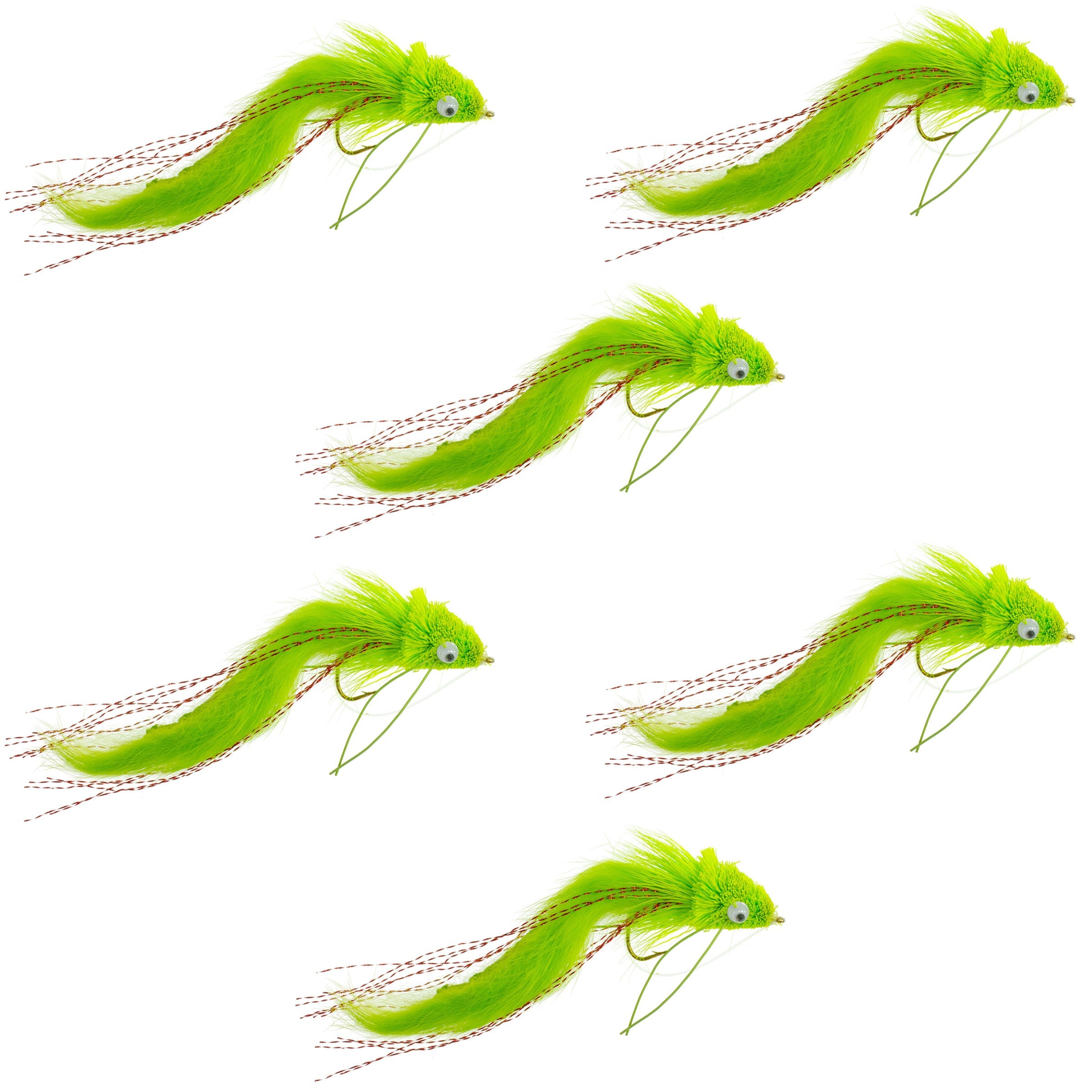 Chartreuse Rabbit Strip Deer Hair Diver 6 Flies Size 4 - Bass Fly Fish ...