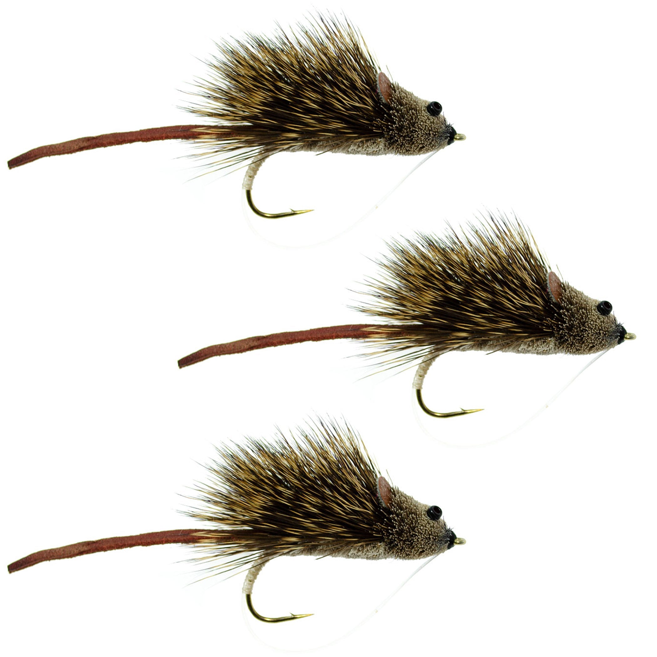 3 Pack Deer Hair Scruffy Rat Size 2 - Bass Fly Fishing Bug Wide Gape B ...