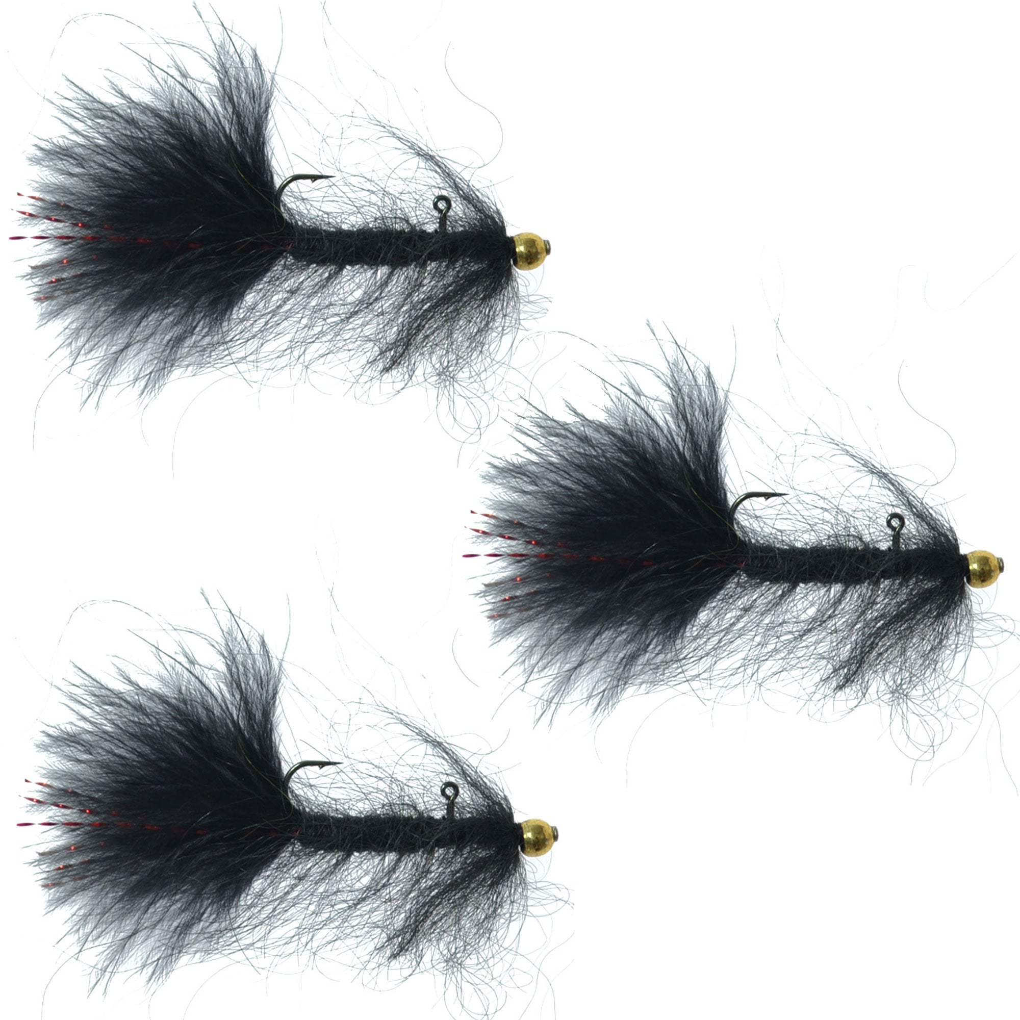 3 Pack Balanced Leech Size 8 - Black Tungsten Bead Head Jig Lake Strea ...