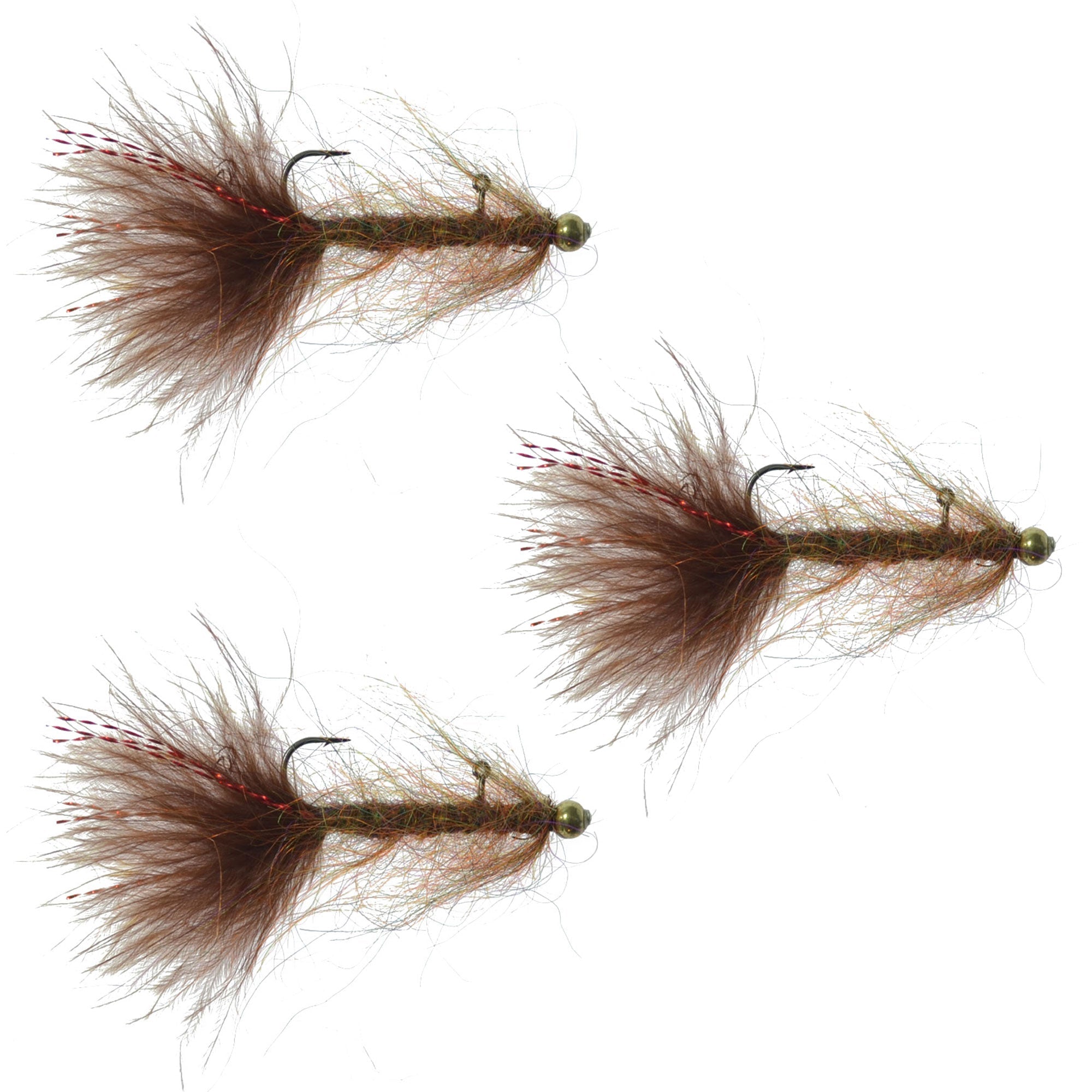 3 Pack Balanced Leech Size 8 - Brown Tungsten Bead Head Jig Lake Strea ...