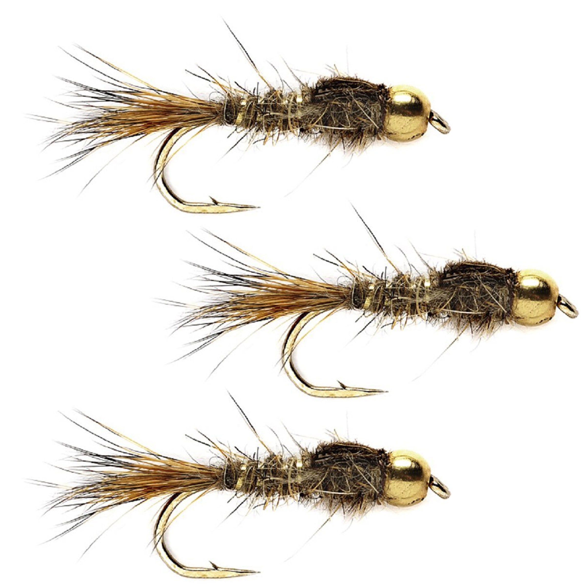 3 Pack Bead Head Gold Ribbed Hare's Ear Nymph Fly Fishing Flies Hook S ...