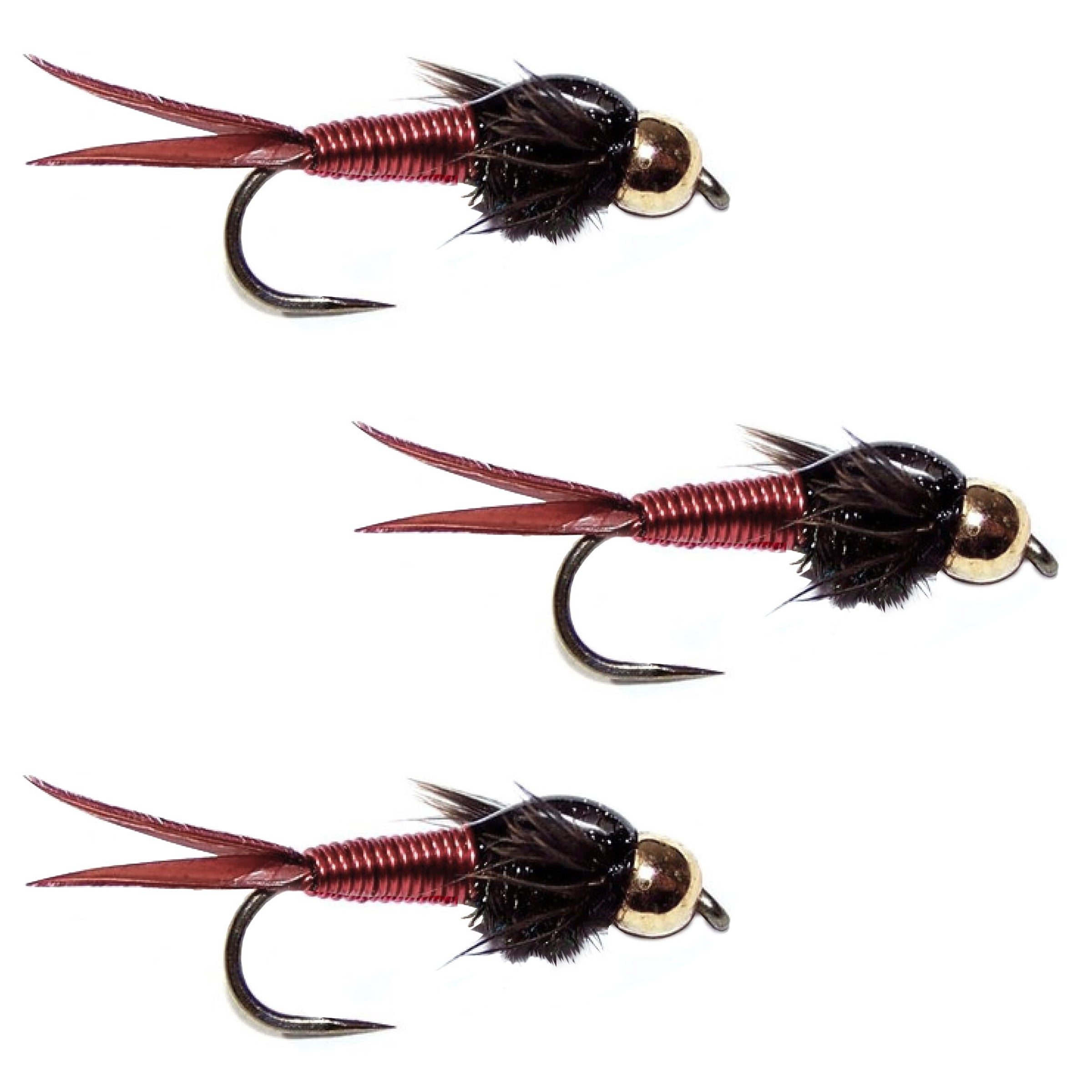 3 Pack Barbless Bead Head Red Copper John Nymph Fly Fishing Flies - Ho ...