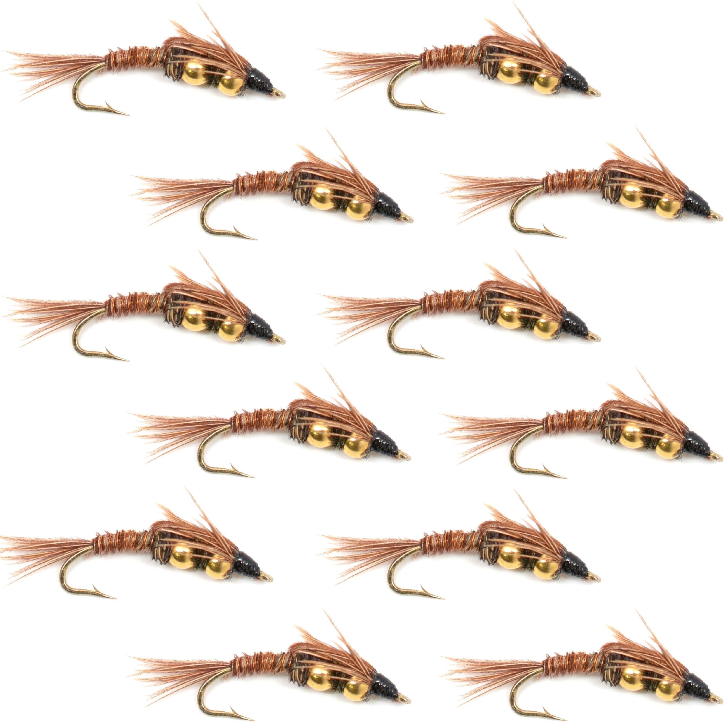 Double Bead Pheasant Tail Nymph Fly Fishing Flies - 1 Dozen Flies Hook ...