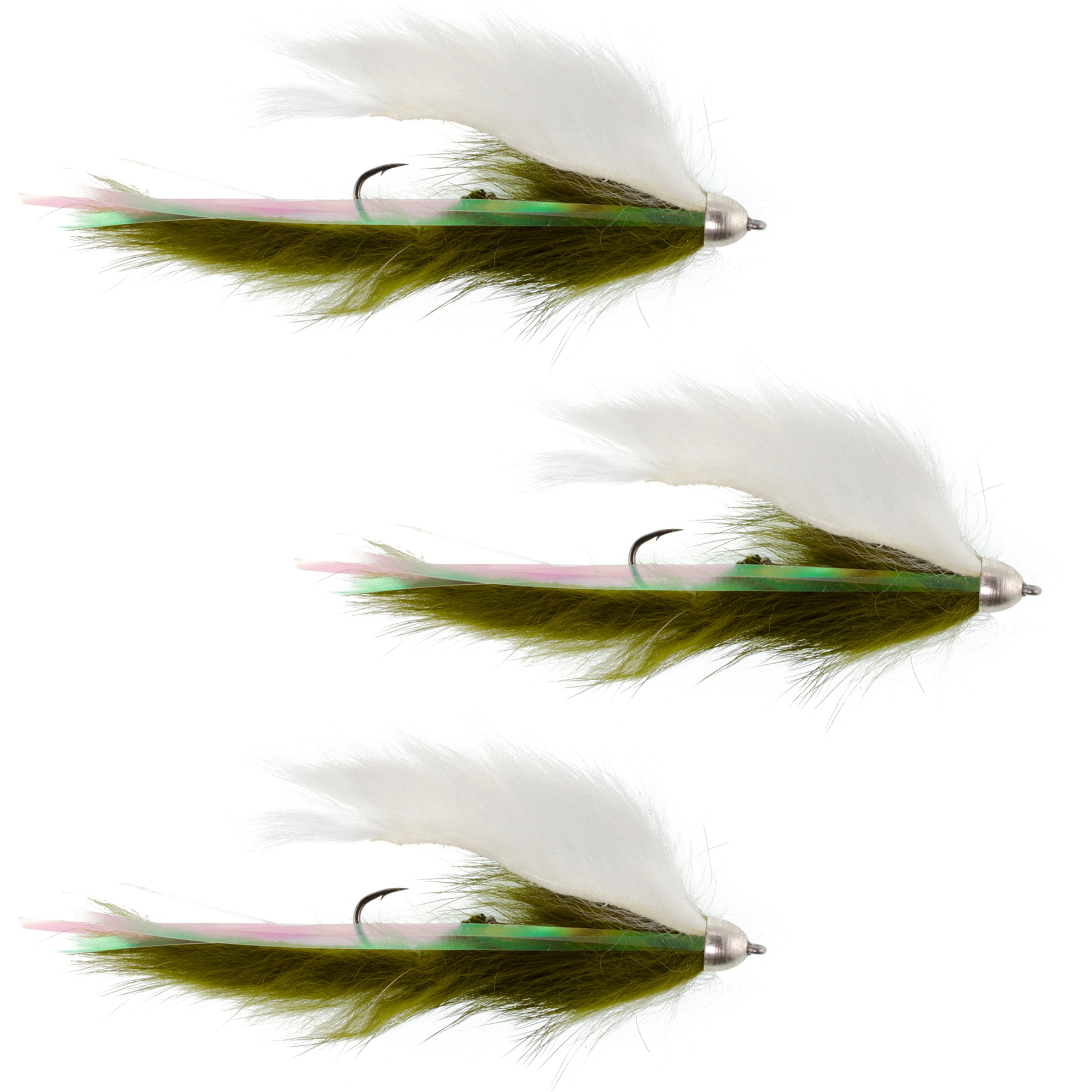 Dolly Llama Stinger Streamer Flies - 3 Olive and White Steelhead Trout ...