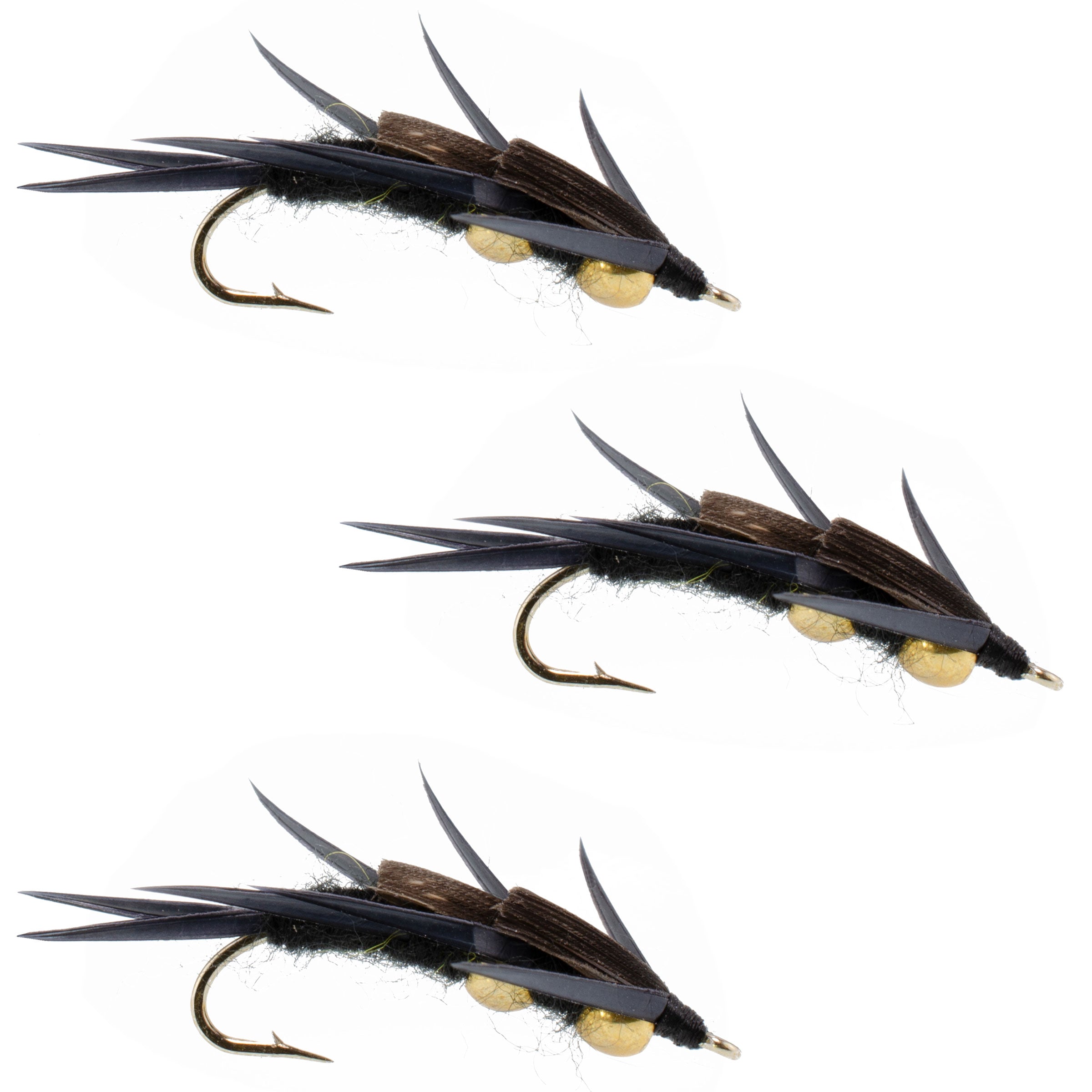 3 Pack Double Bead Black Stone Fly with Black Biot Legs - Stonefly Wet ...