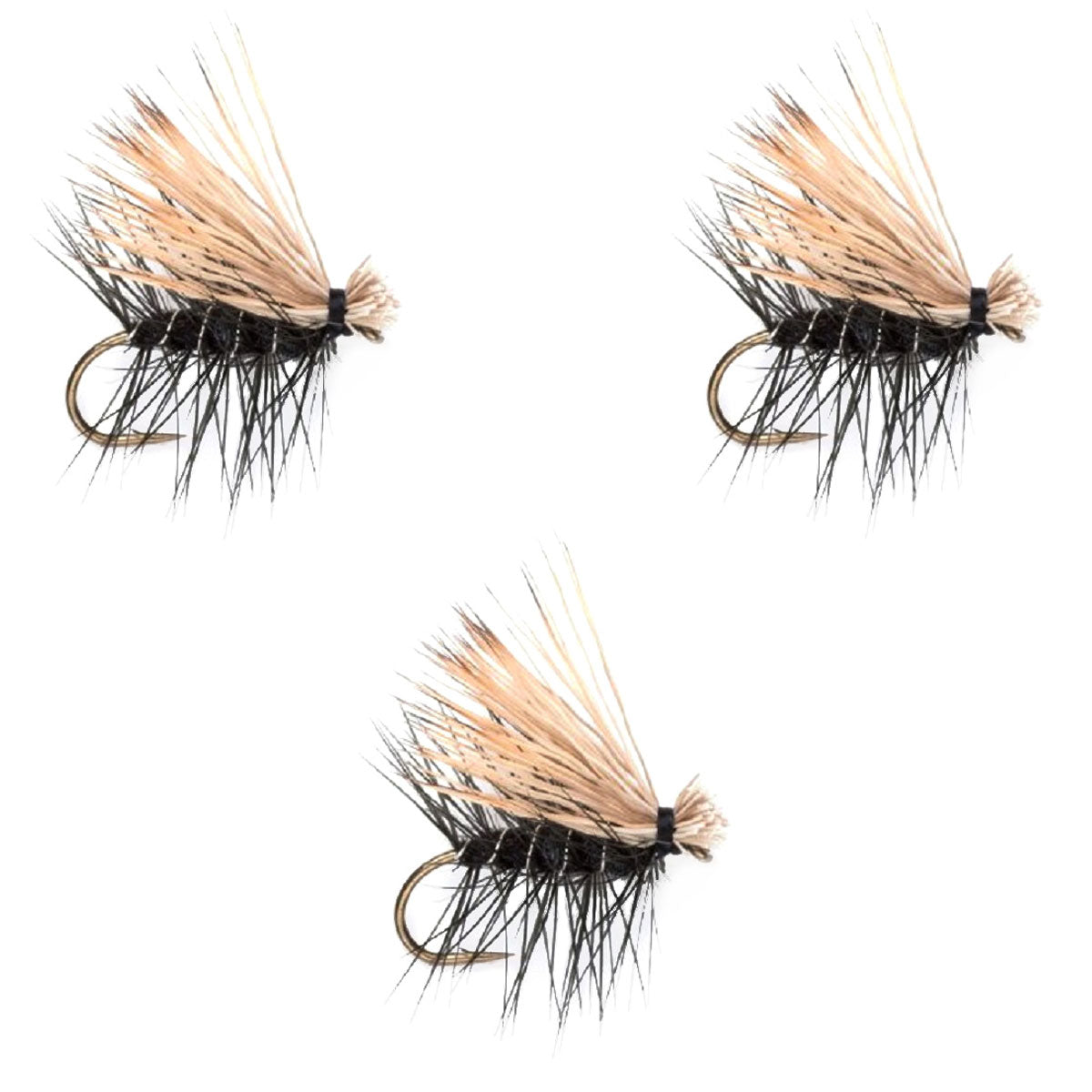 3 Pack Black Elk Hair Caddis Classic Trout Dry Flies Size 14 – Outdoor ...