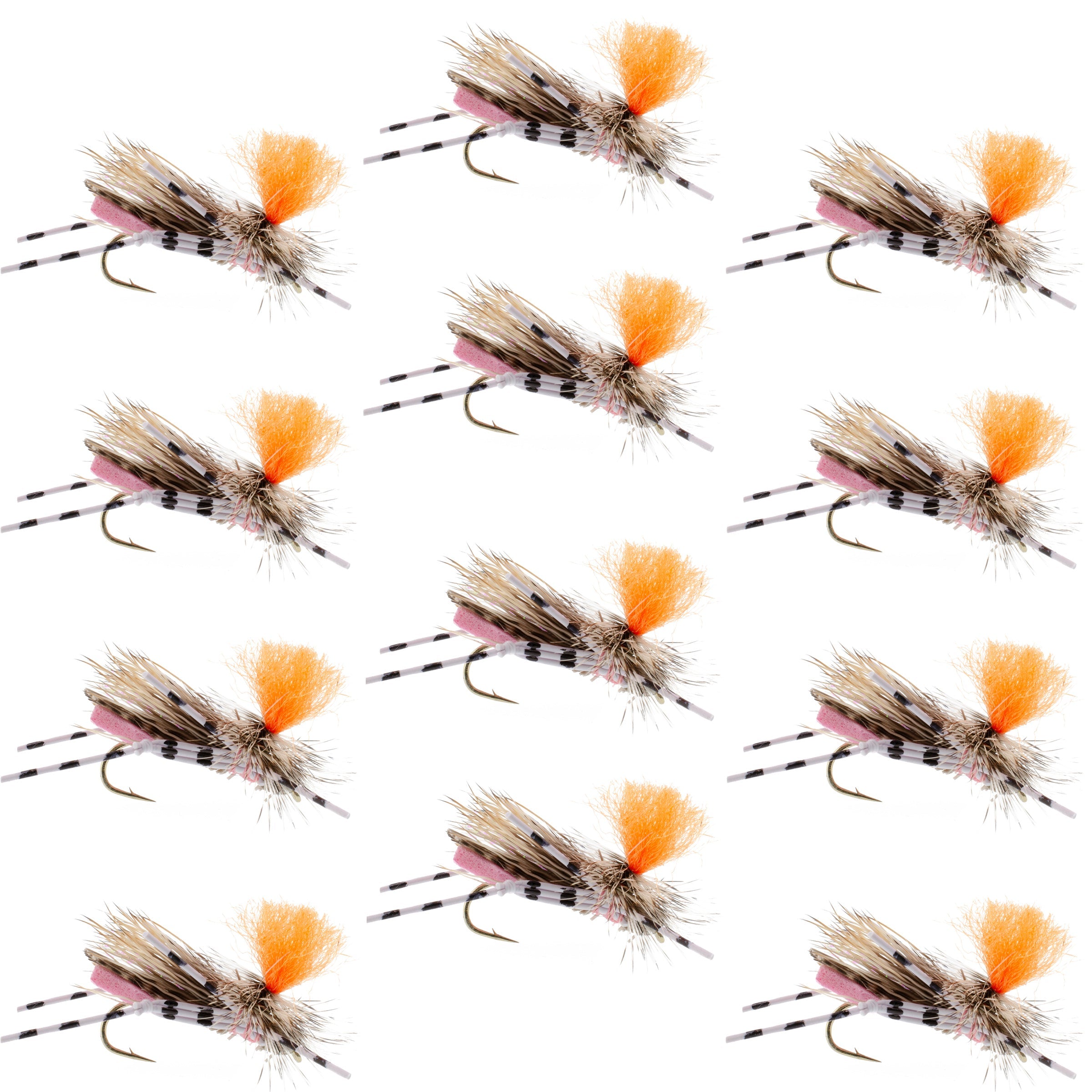 Feth Hopper Pink - Foam Grasshopper Fly Pattern - 1 Dozen Flies Hook S ...