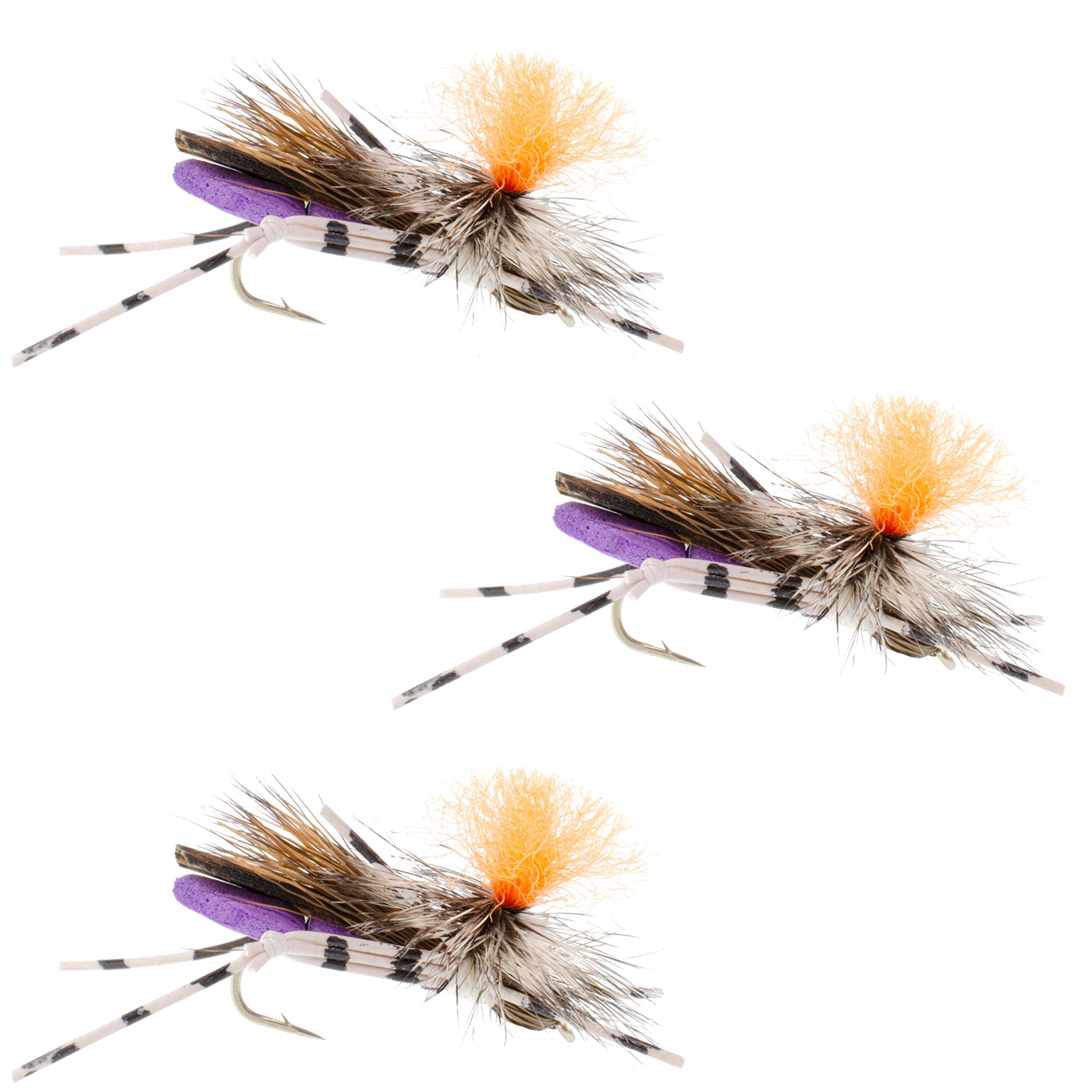 3 Pack Feth Hopper Purple - Foam Grasshopper Fly Pattern - Hook Size 1 ...