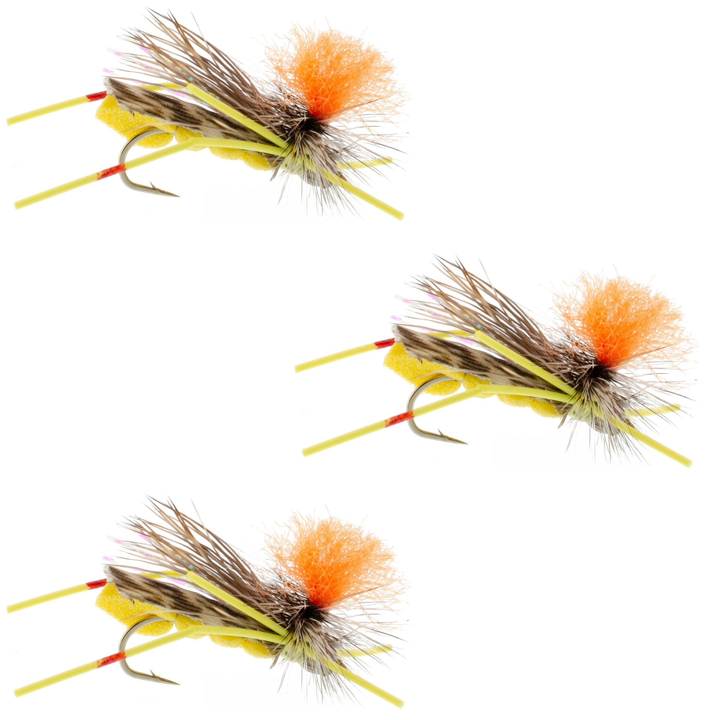 3 Pack Feth Hopper Yellow - Foam Grasshopper Fly Pattern - Hook Size 1 ...