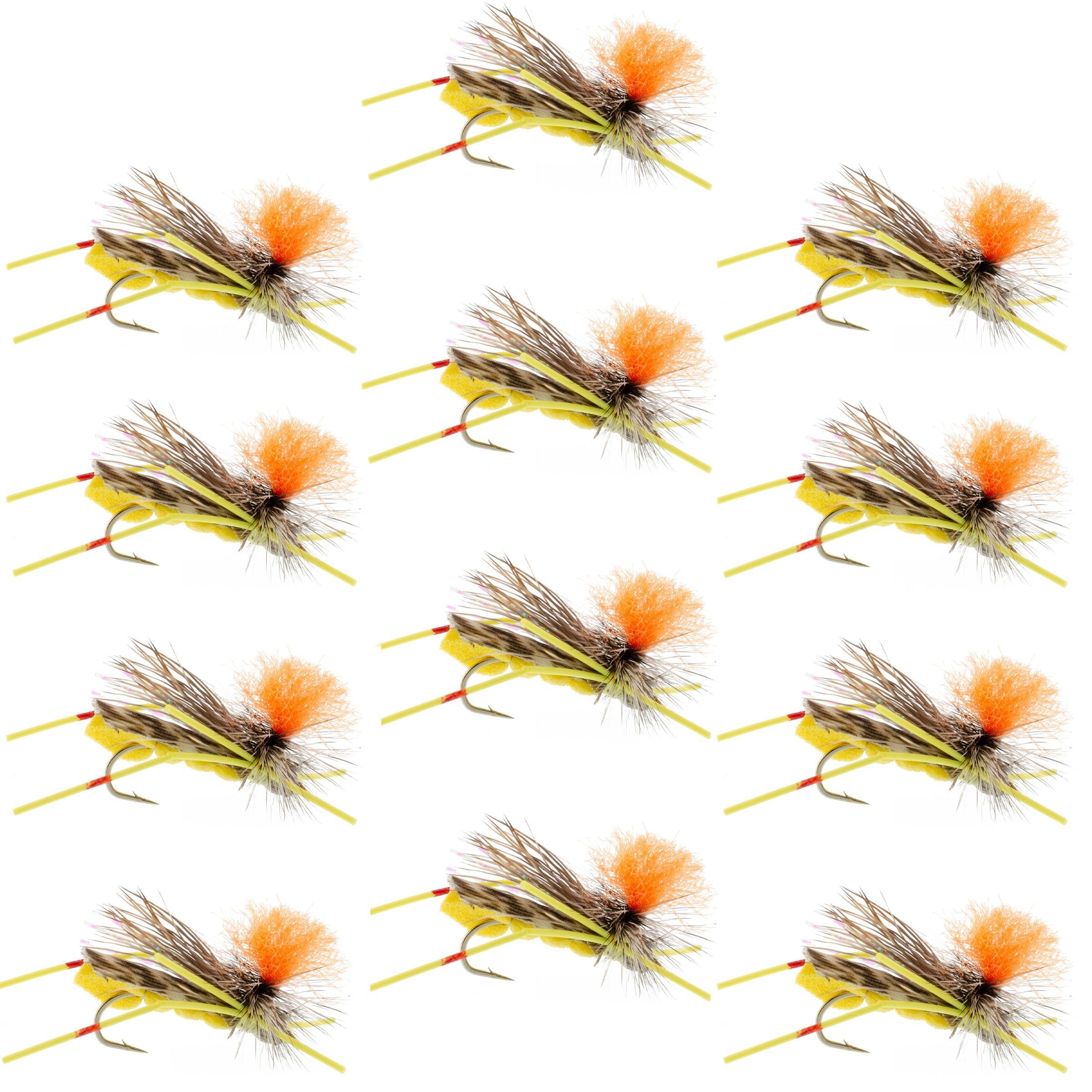 Feth Hopper Yellow - Foam Grasshopper Fly Pattern - 1 Dozen Flies Hook ...