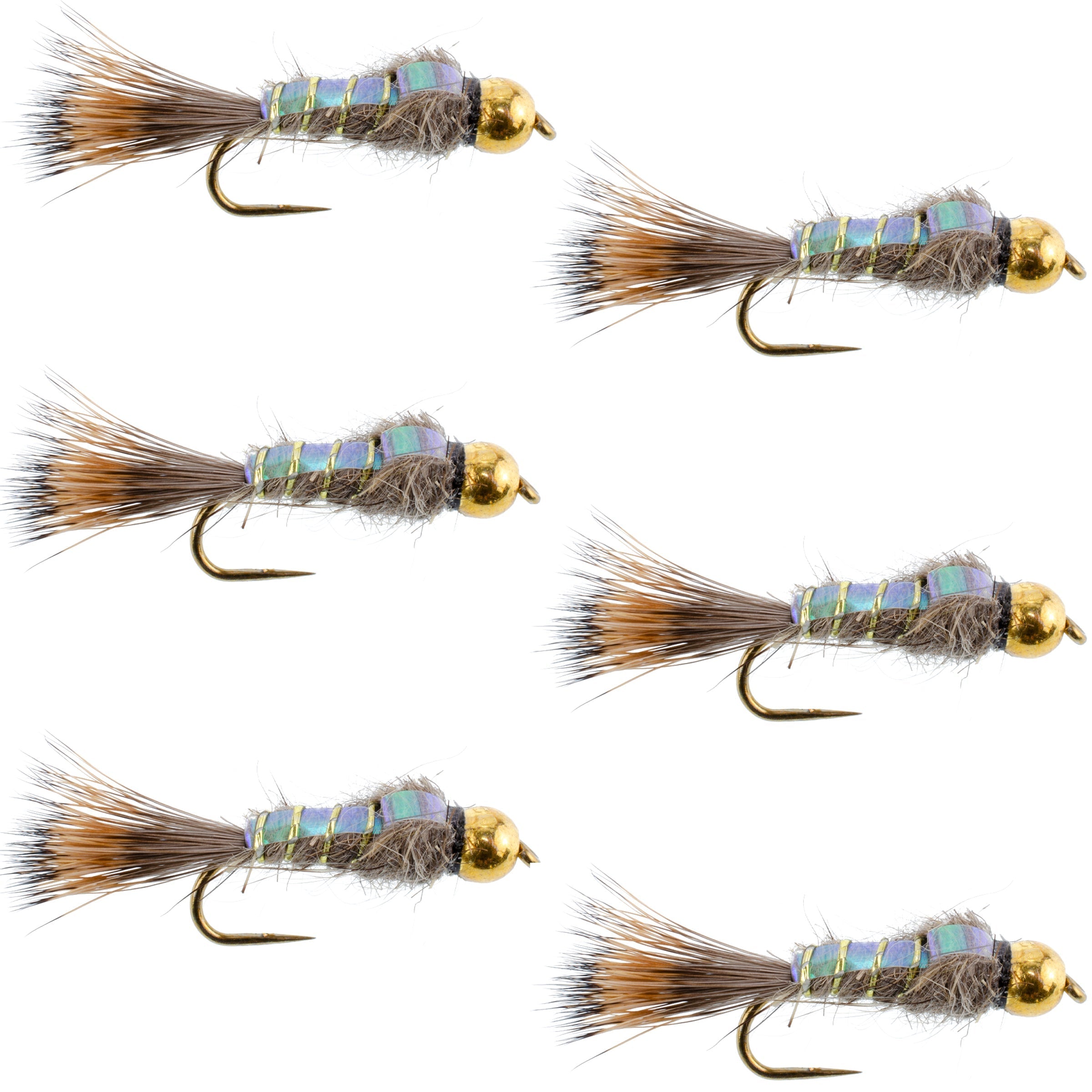 Barbless Bead Head Flash Back Gold Ribbed Hare's Ear Nymph 6 Flies Hoo ...