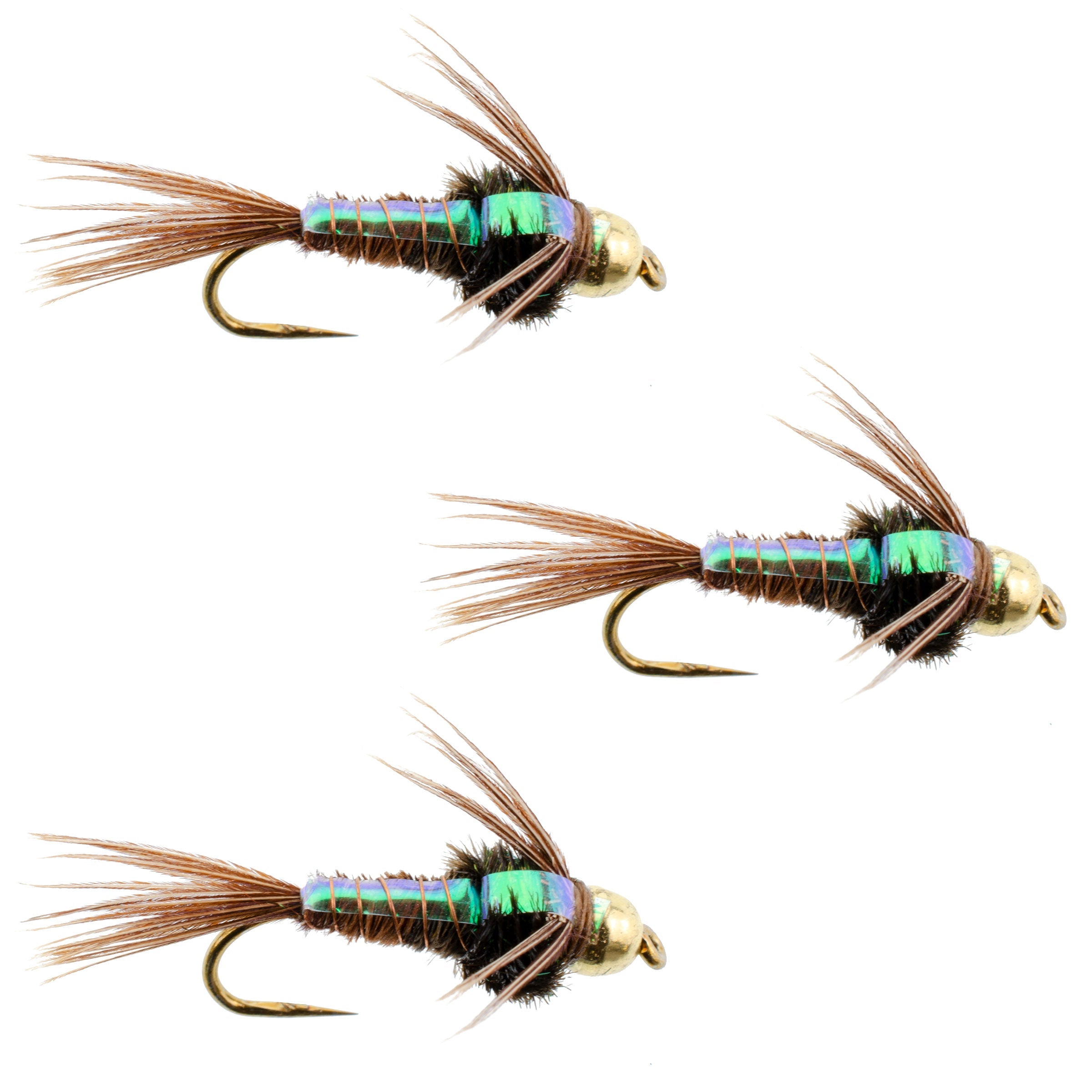 3 Pack Barbless Bead Head Flashback Pheasant Tail Nymph Flies Hook Siz ...