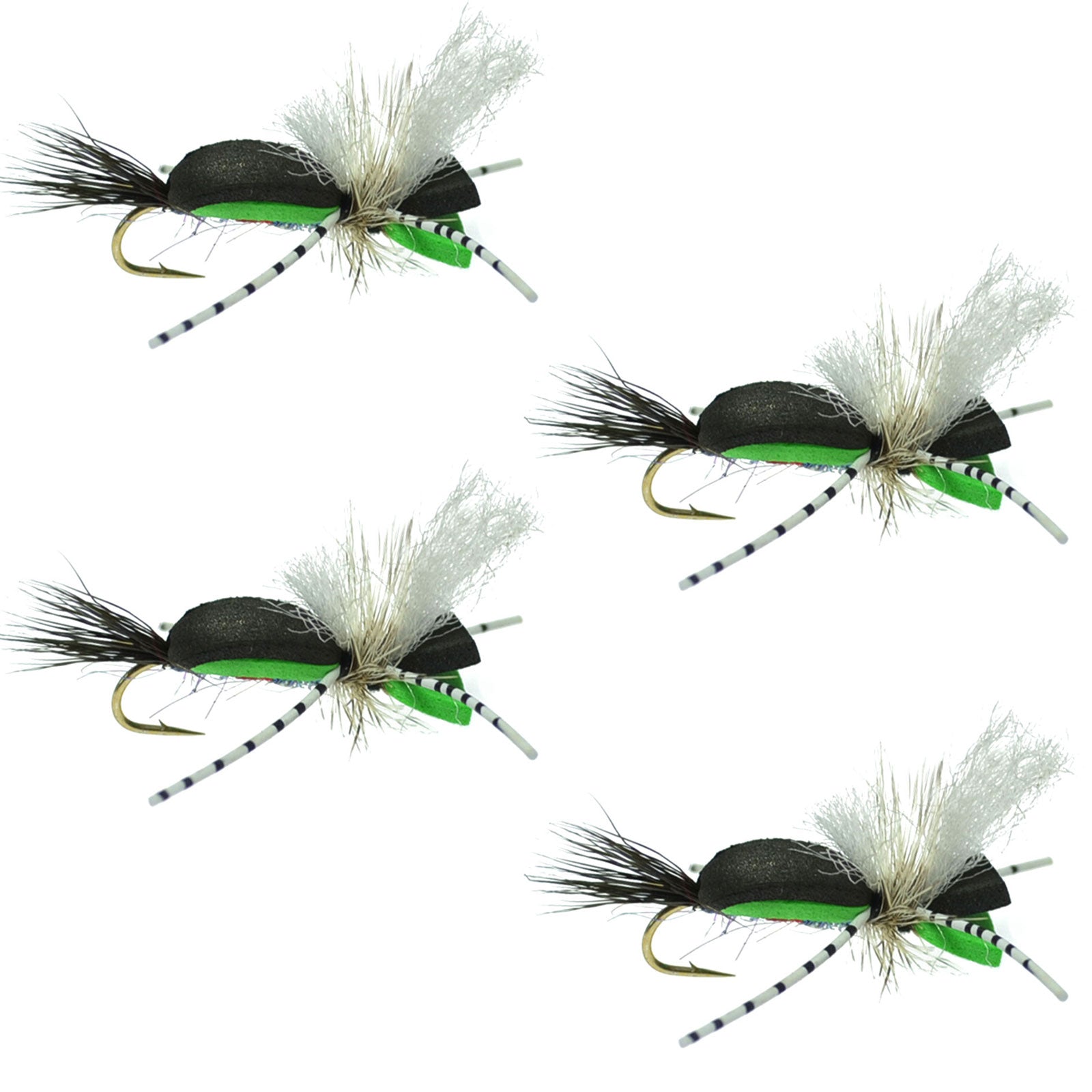 Hippie Stomper Black Green Foam Body Grasshopper Dry Fly - 4 Flies Siz ...