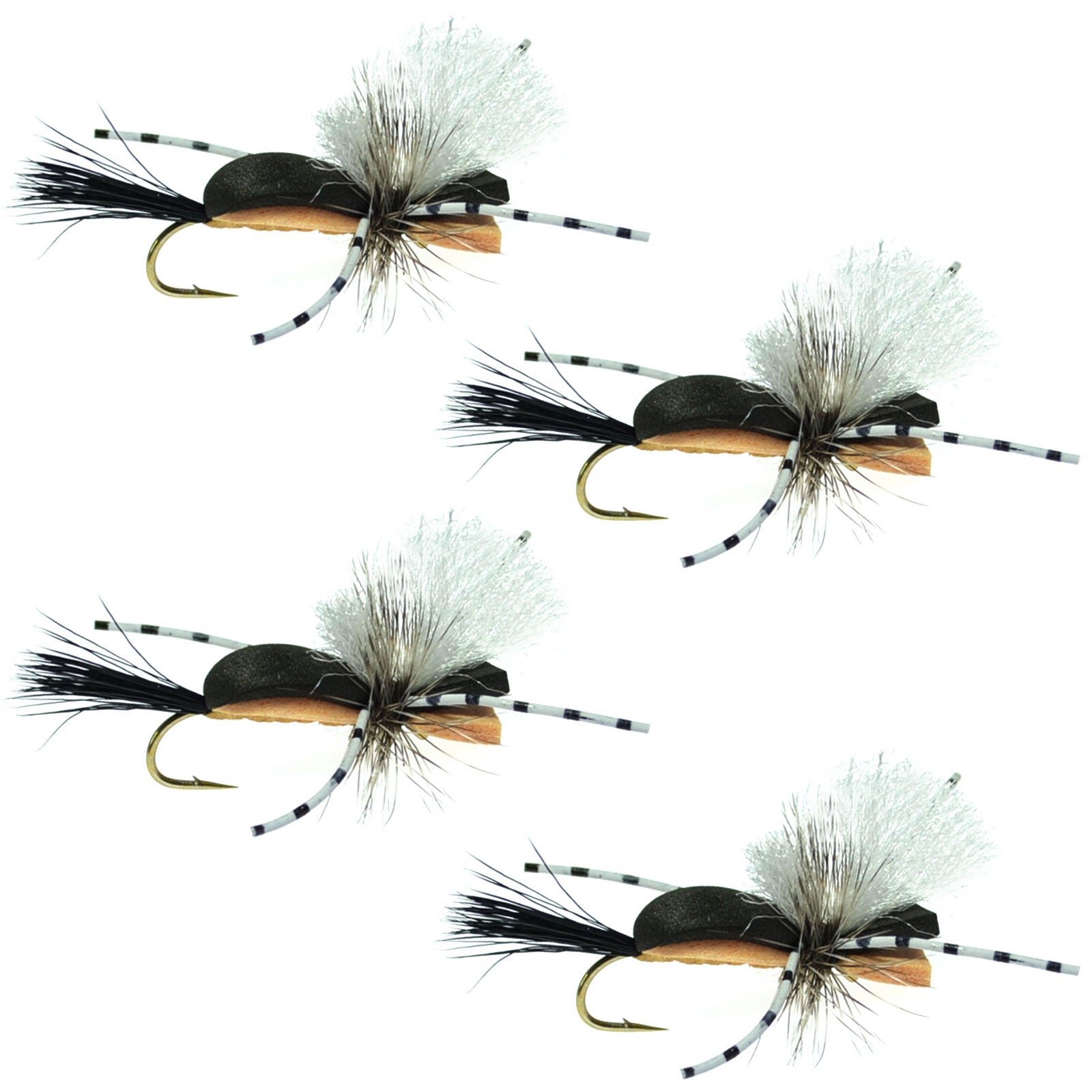 Hippie Stomper Black Tan Foam Body Grasshopper Dry Fly - 4 Flies Size ...