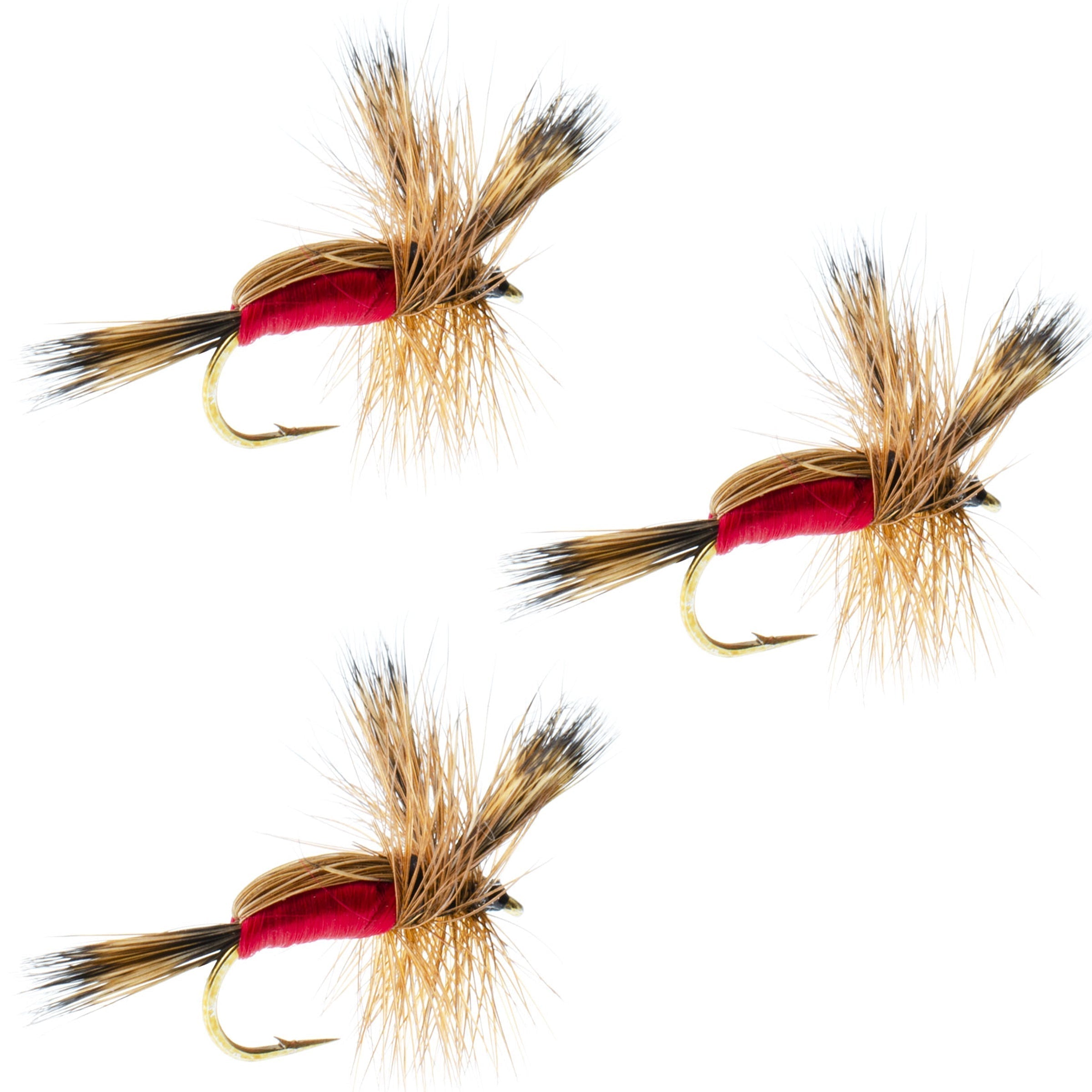 3 Pack Red Humpy Classic Hair Wing Dry Fly - Hook Size 16 – Outdoor America