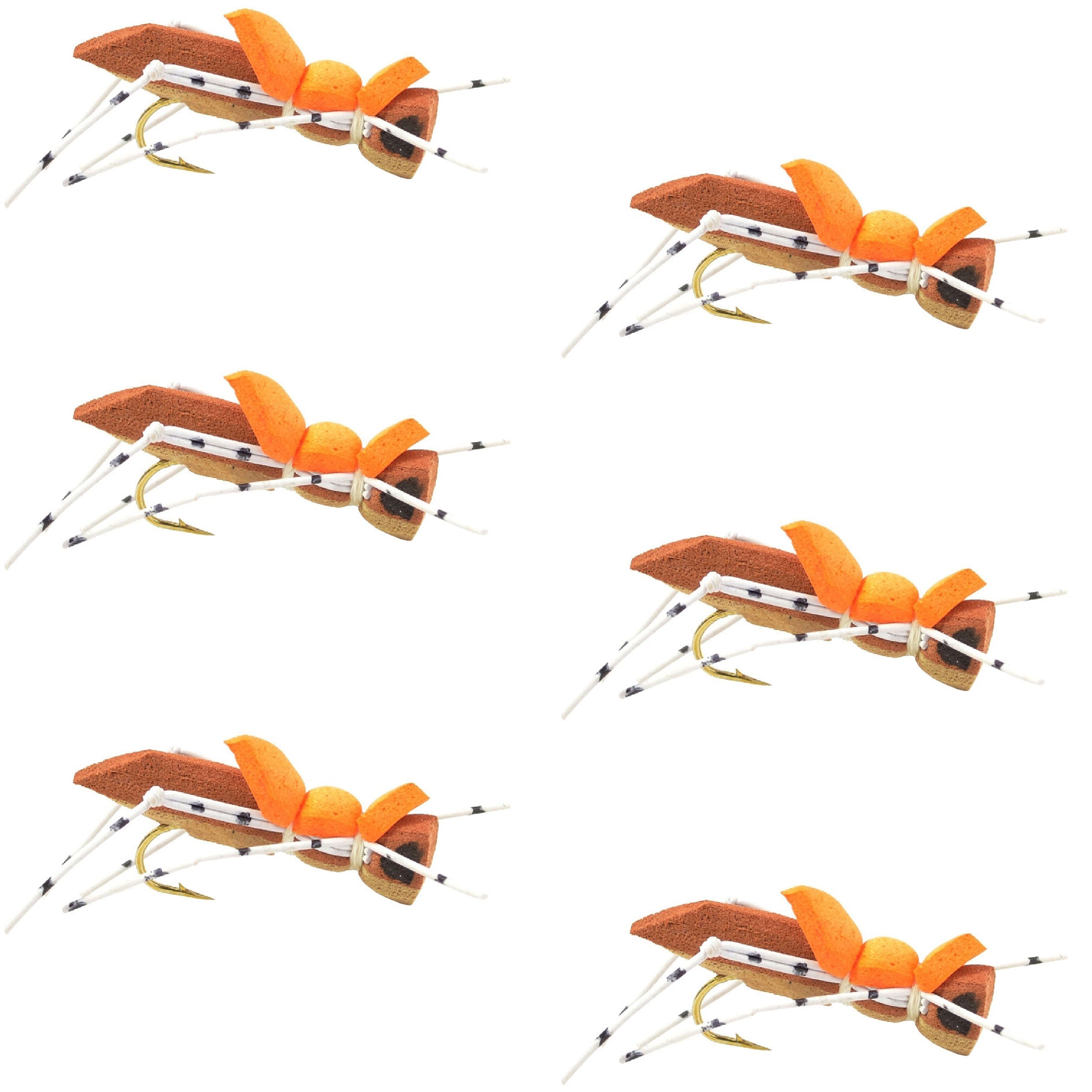 Moorish Hopper Brown Tan Foam Body Grasshopper Fly - 6 Flies Hook Size ...