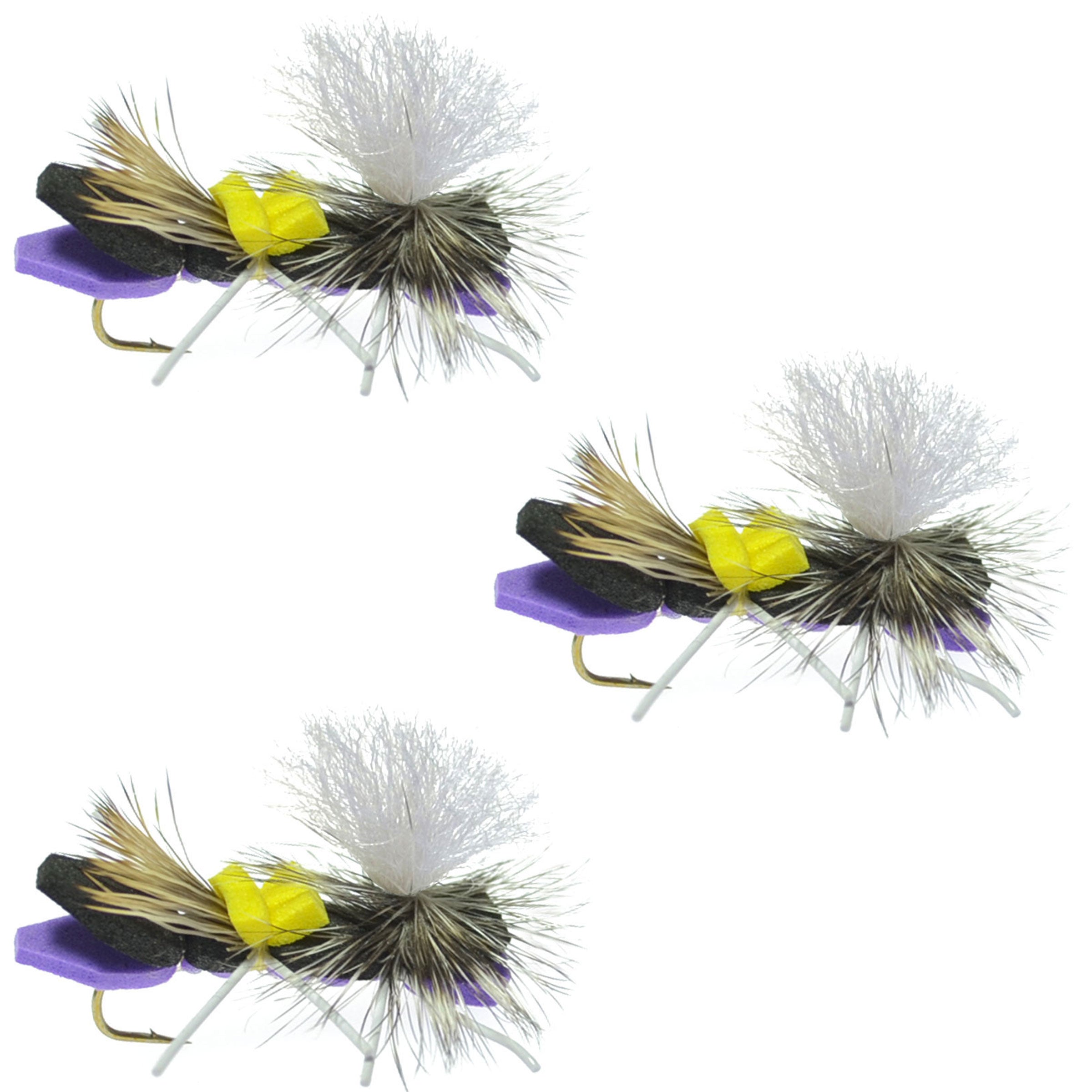 3 Pack Parachute Chernobyl Ant Purple Foam Body Grasshopper Fly - Hook ...