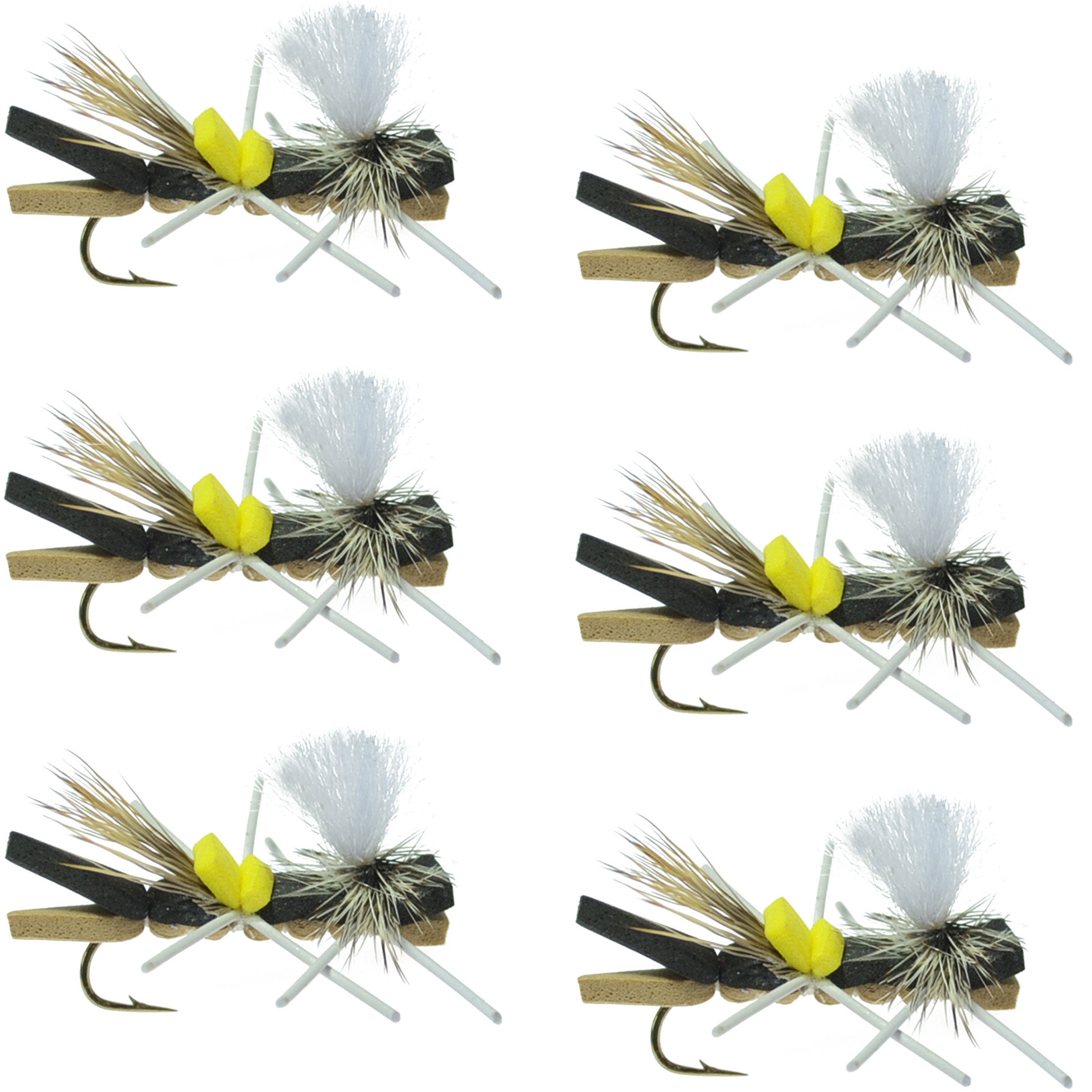 Parachute Chernobyl Ant Black Tan Foam Body Grasshopper Fly 6 Flies Ho ...