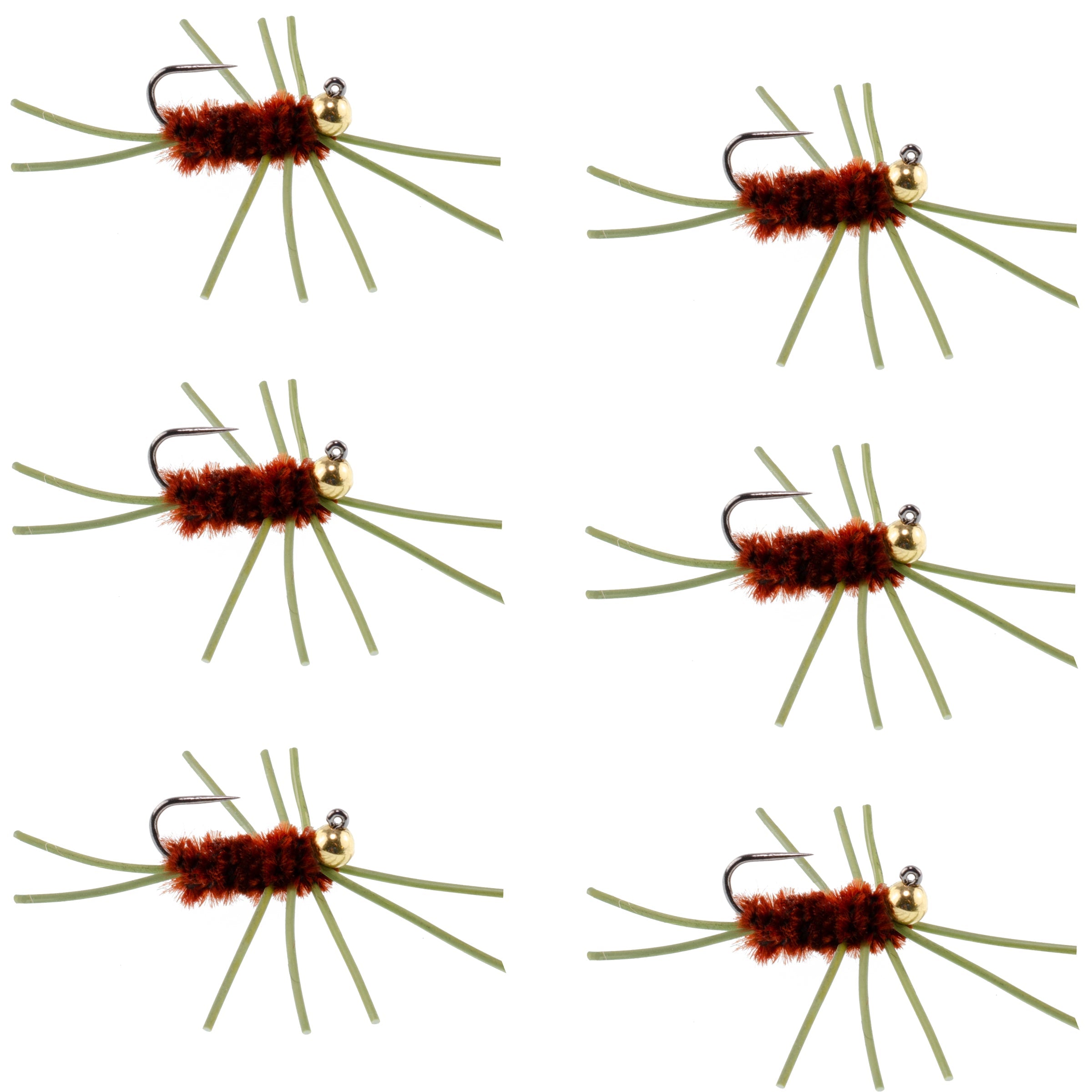 Barbless Pat's Rubber Legs Tungsten Bead Jigged Brown Euro Nymph - Set ...