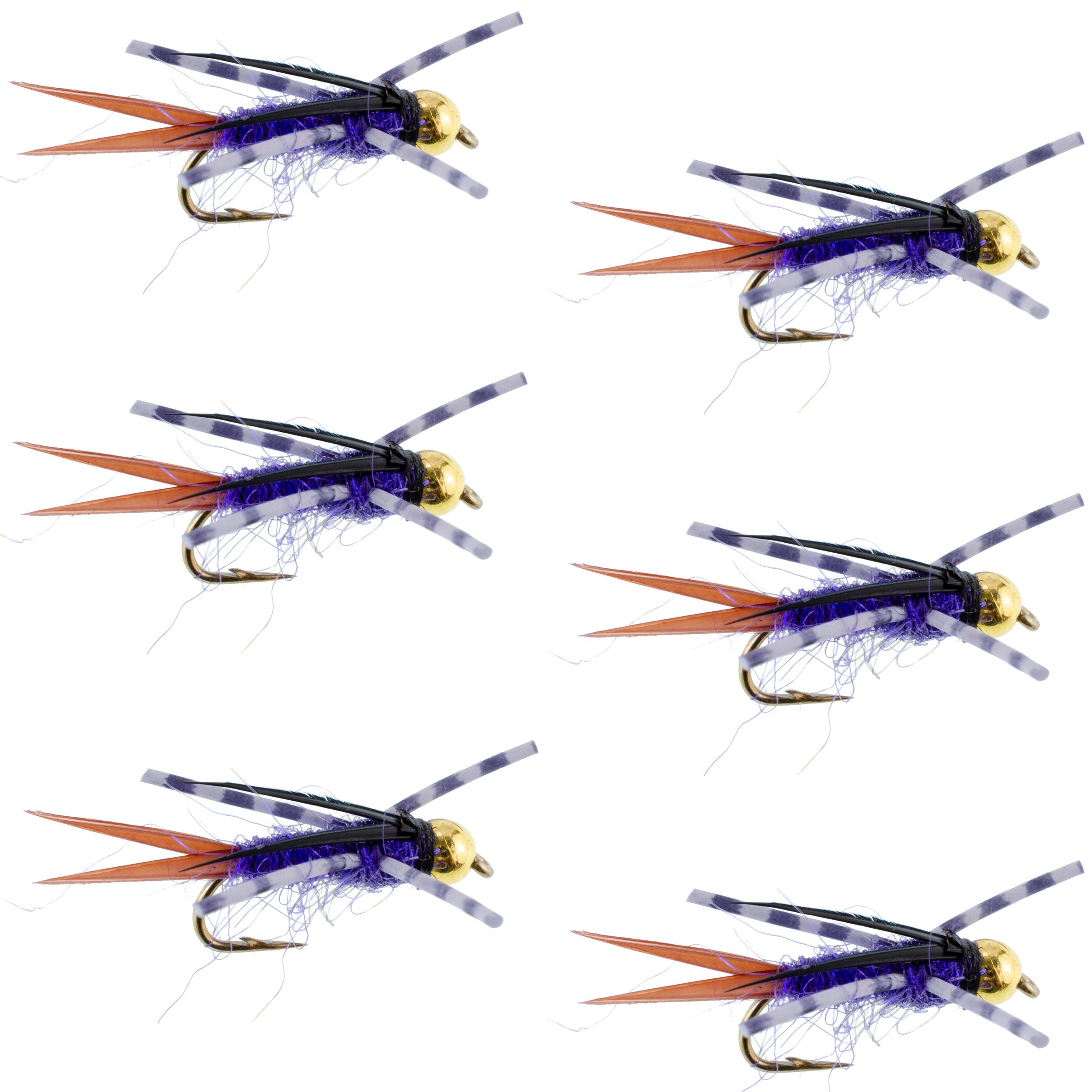 Bead Head Purple Batman Rubber Legs Nymph Fly - 6 Flies Hook Size 16 ...