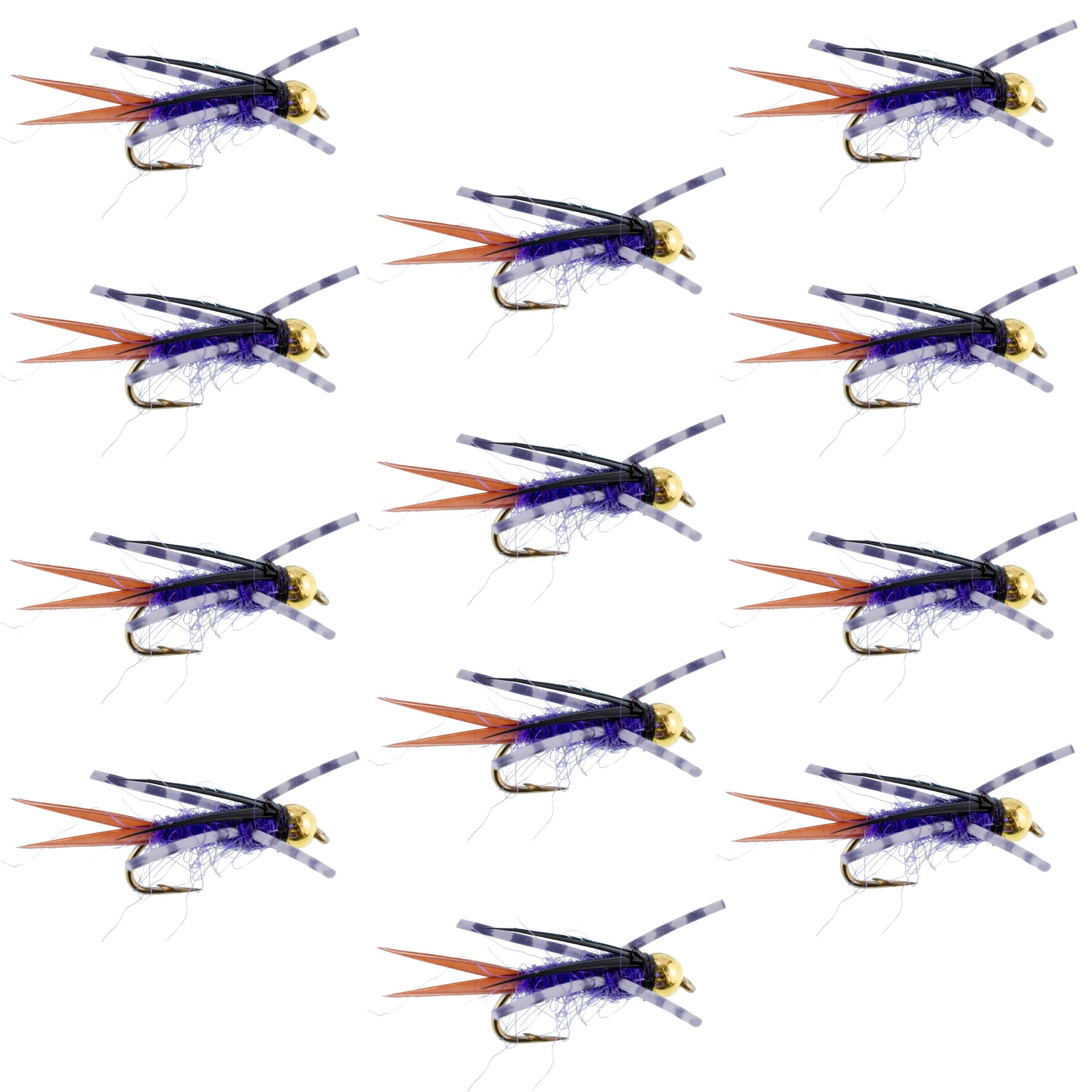 Bead Head Purple Batman Rubber Legs Nymph Fly - 12 Flies Hook Size 10 ...