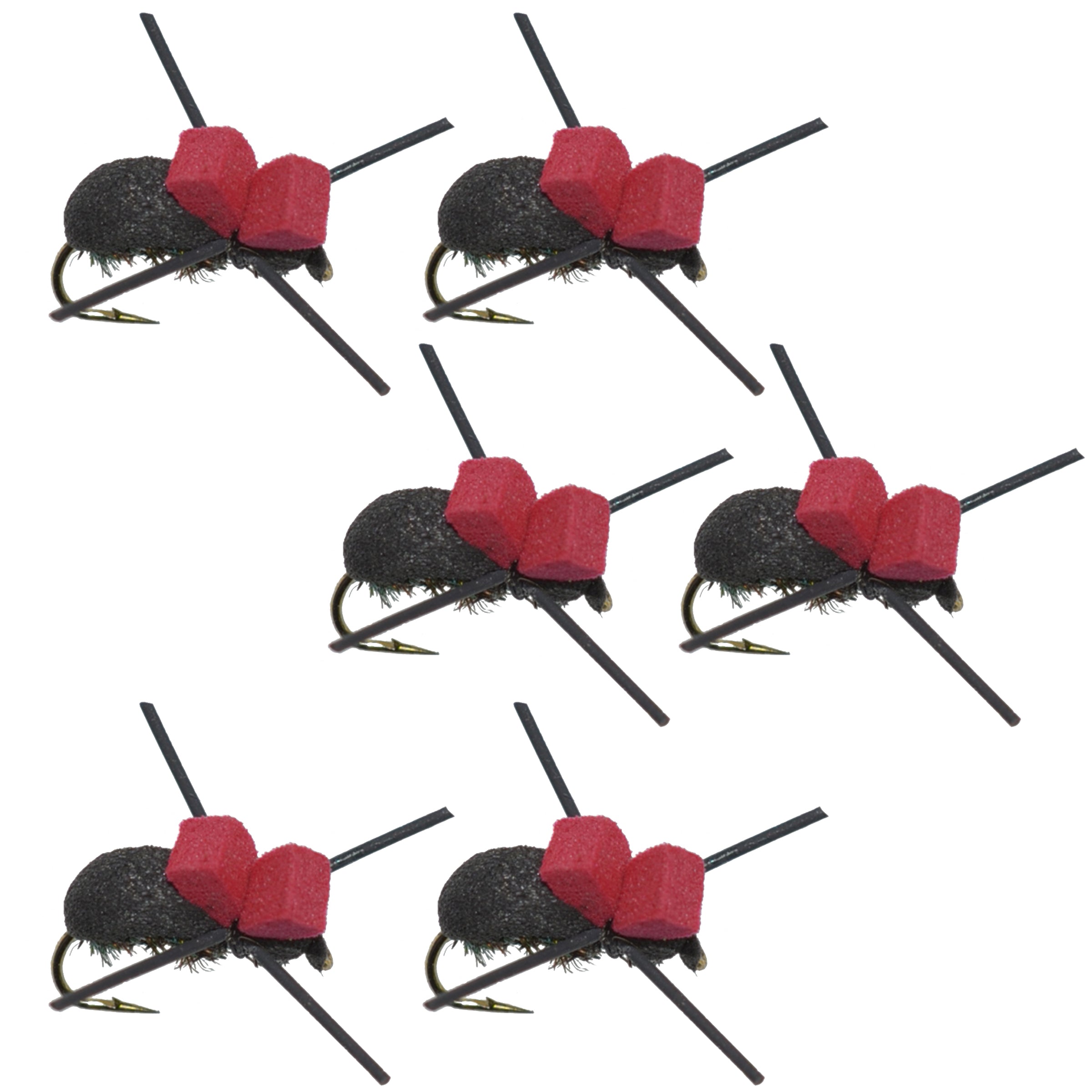 Red Top Black Foam Beetle Terrestrial Trout Dry Fly Fishing Flies - 6 ...