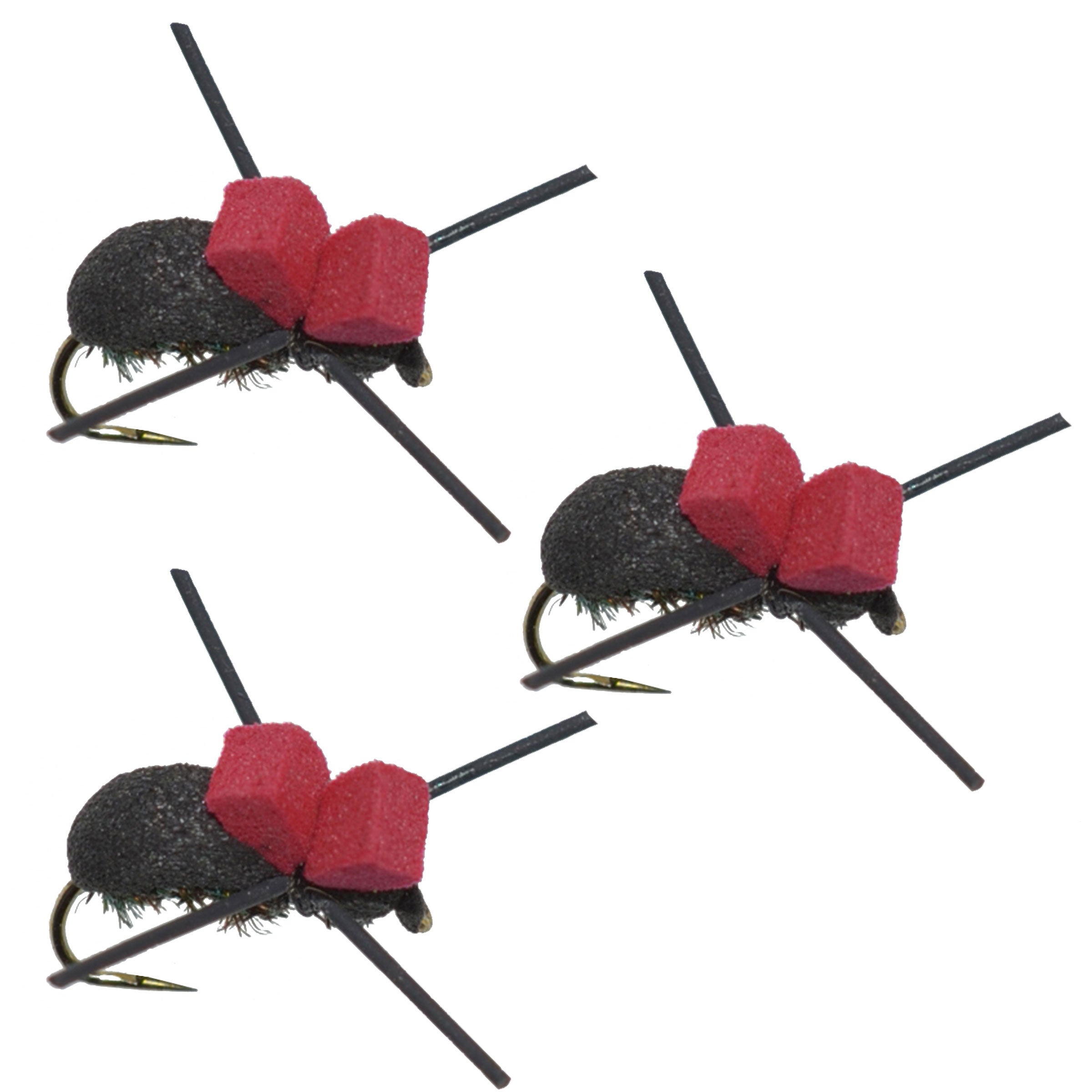3 Pack Barbless Red Top Black Foam Beetle Terrestrial Trout Dry Fly Fi ...