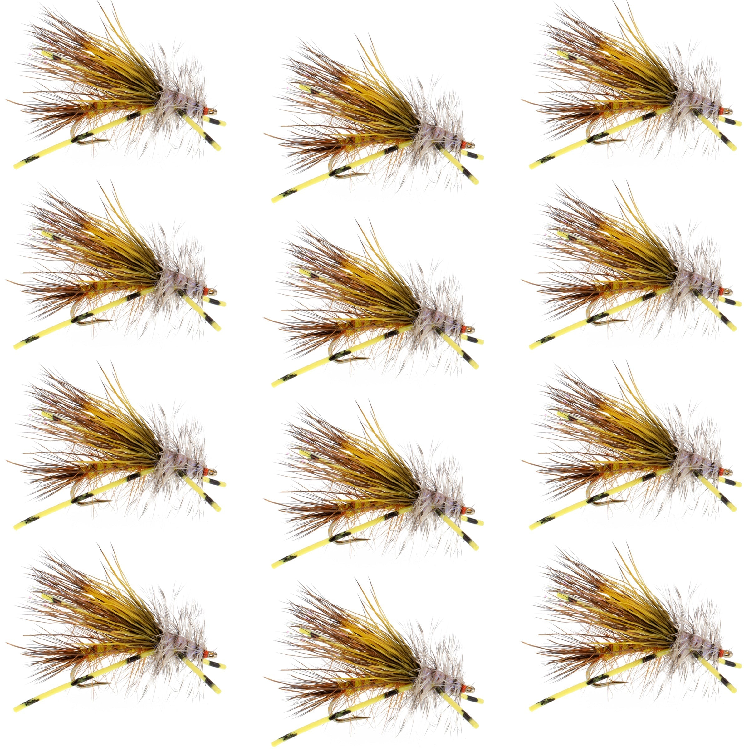 Kaufmann's Yellow Crystal Stimulator Rubber Legs Dry Fly - 1 Dozen Fli ...