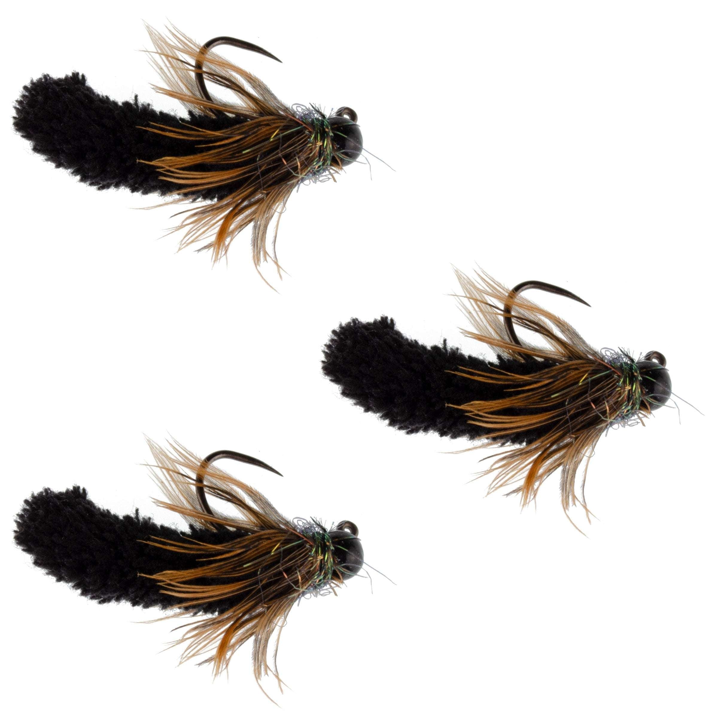 3 Pack Tungsten Bead Black Mop Fly Tactical Jig Czech Euro Nymph Barbl ...