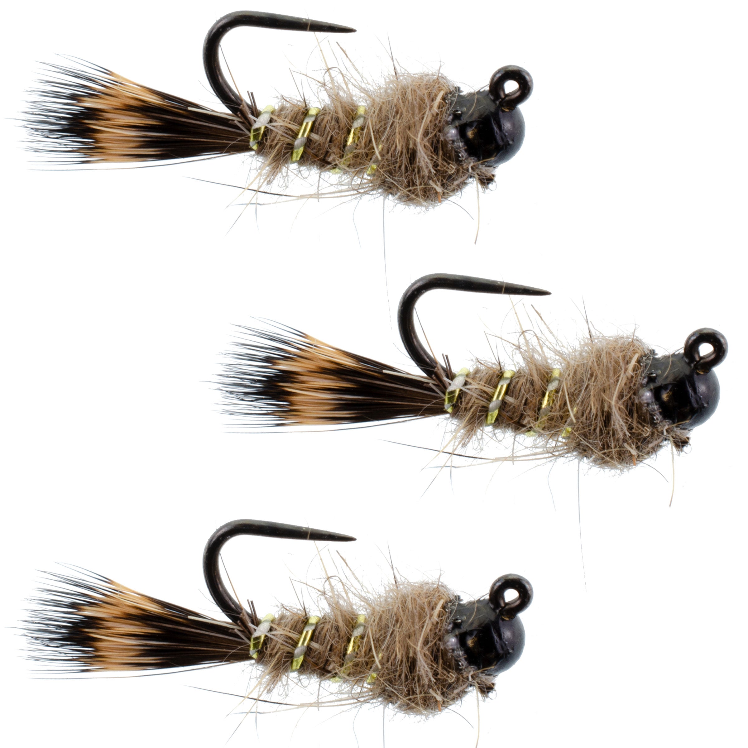 3 Pack Black Tungsten Bead Tactical Hares Ear Czech Nymph Euro Nymphin ...