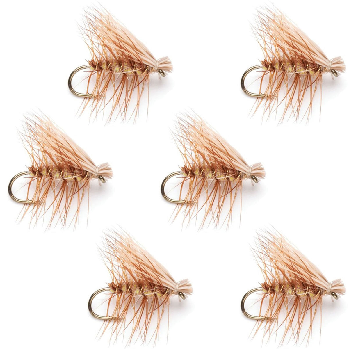 Tan Elk Hair Caddis Classic Trout Dry Fly - Set of 6 Flies Size 12 ...