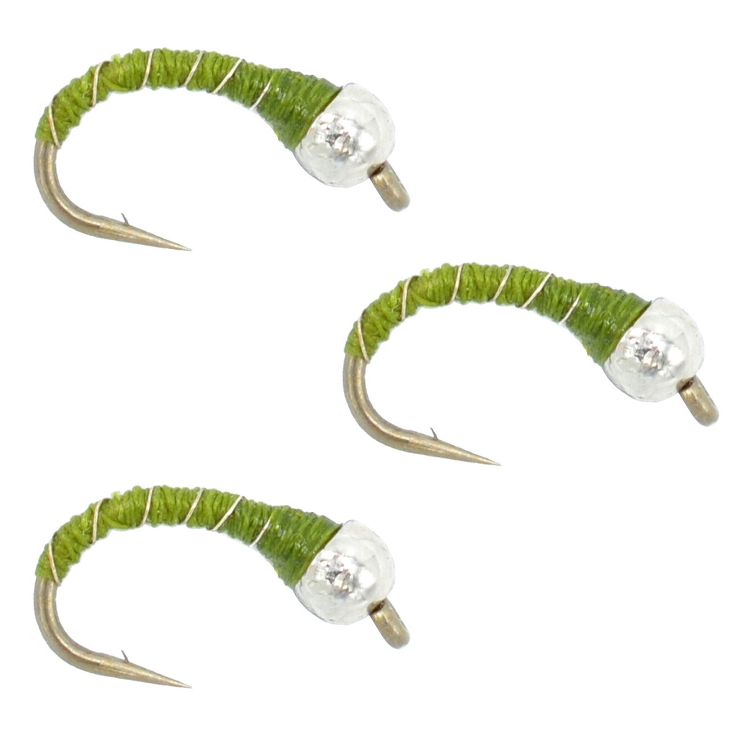 3 Pack Bead Head Olive Zebra Midge Still Water Nymph Fly Fishing Fly H ...