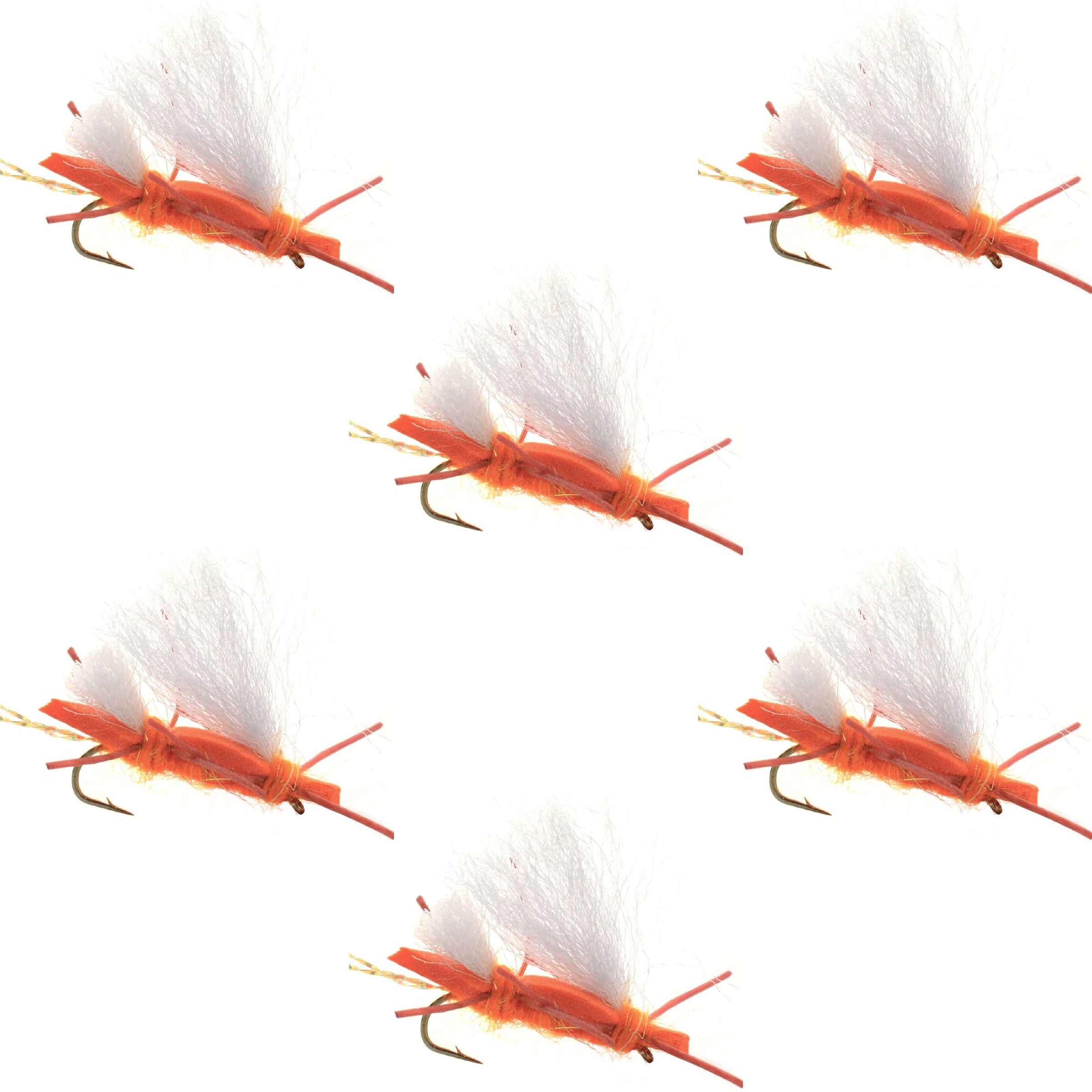 Chubby Chernobyl Ant Orange Foam Body Grasshopper Fly - 6 Flies Hook S ...