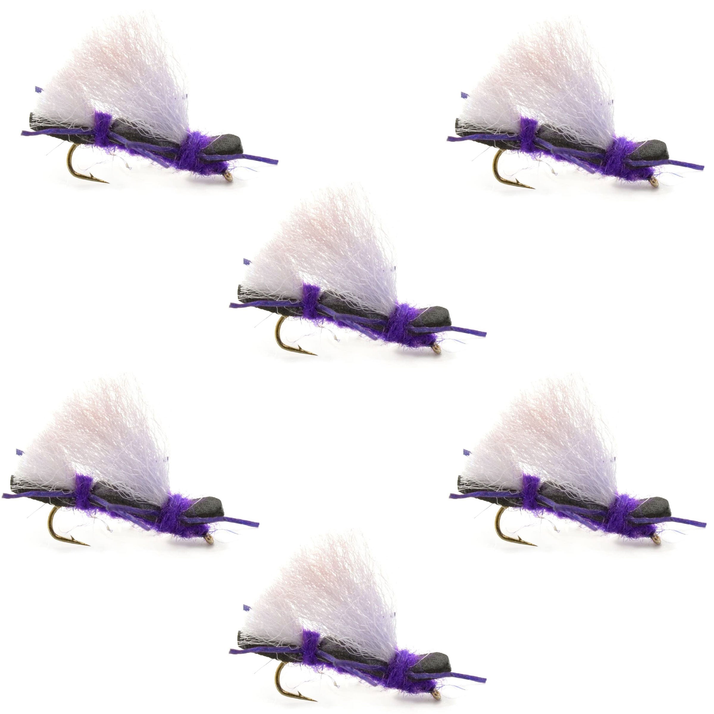 Chubby Chernobyl Ant Purple Foam Body Grasshopper Fly - 6 Flies Hook S ...